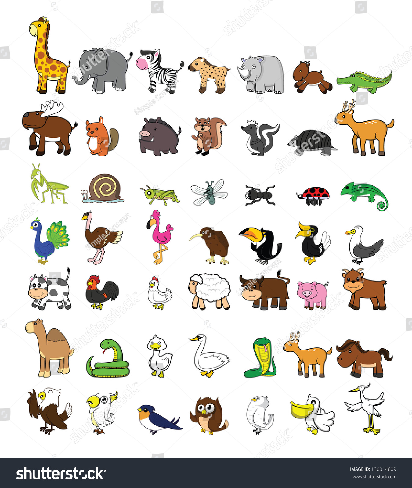 Big Set Funny Animal Stock Vector (Royalty Free) 130014809 | Shutterstock