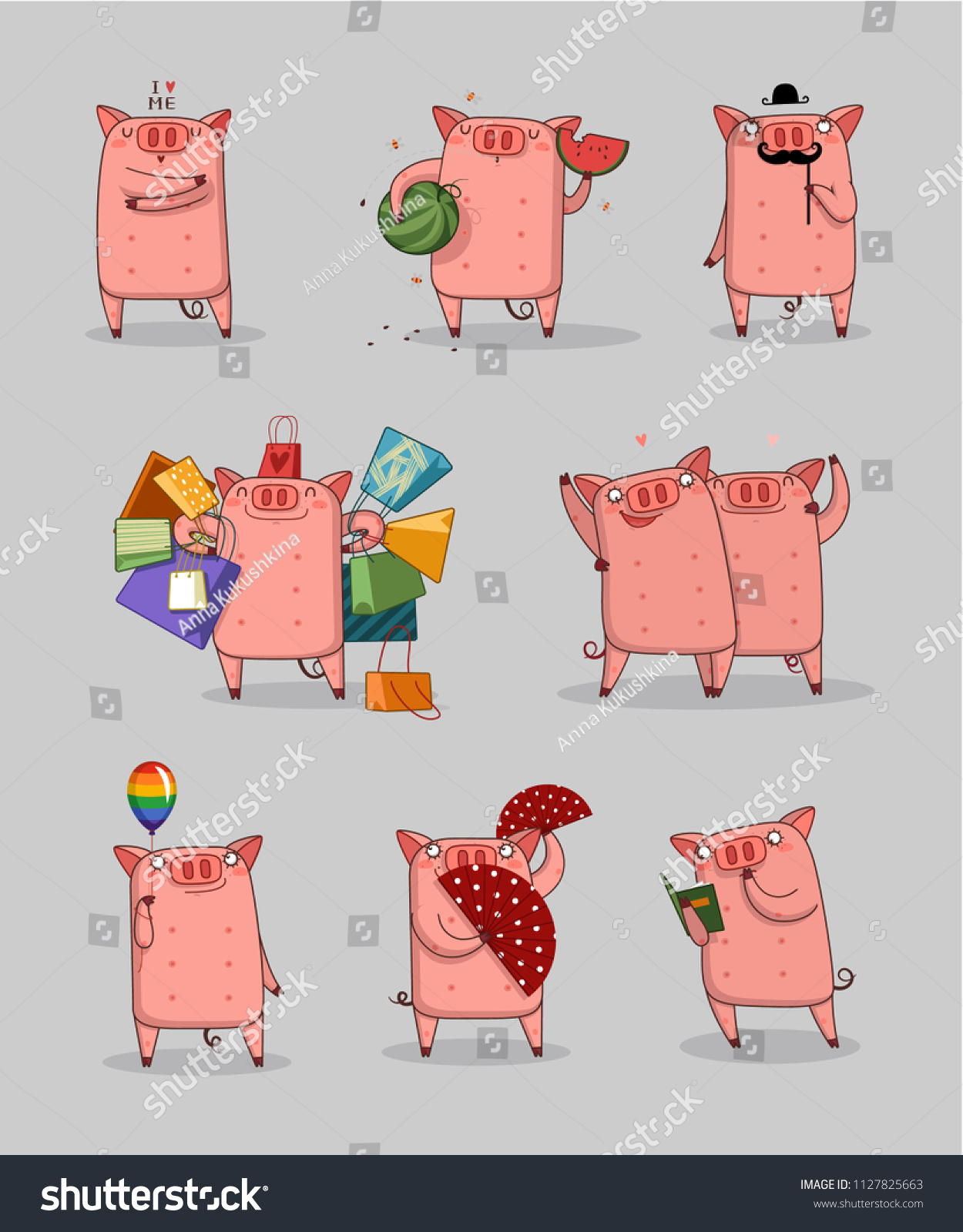 Big Set Happy Pig Stock Vector (Royalty Free) 1127825663