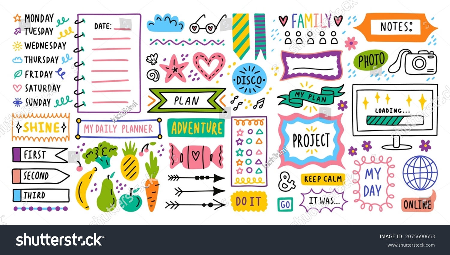 Big Set Journal Border Elements Note Stock Vector (Royalty Free) 2075690653
