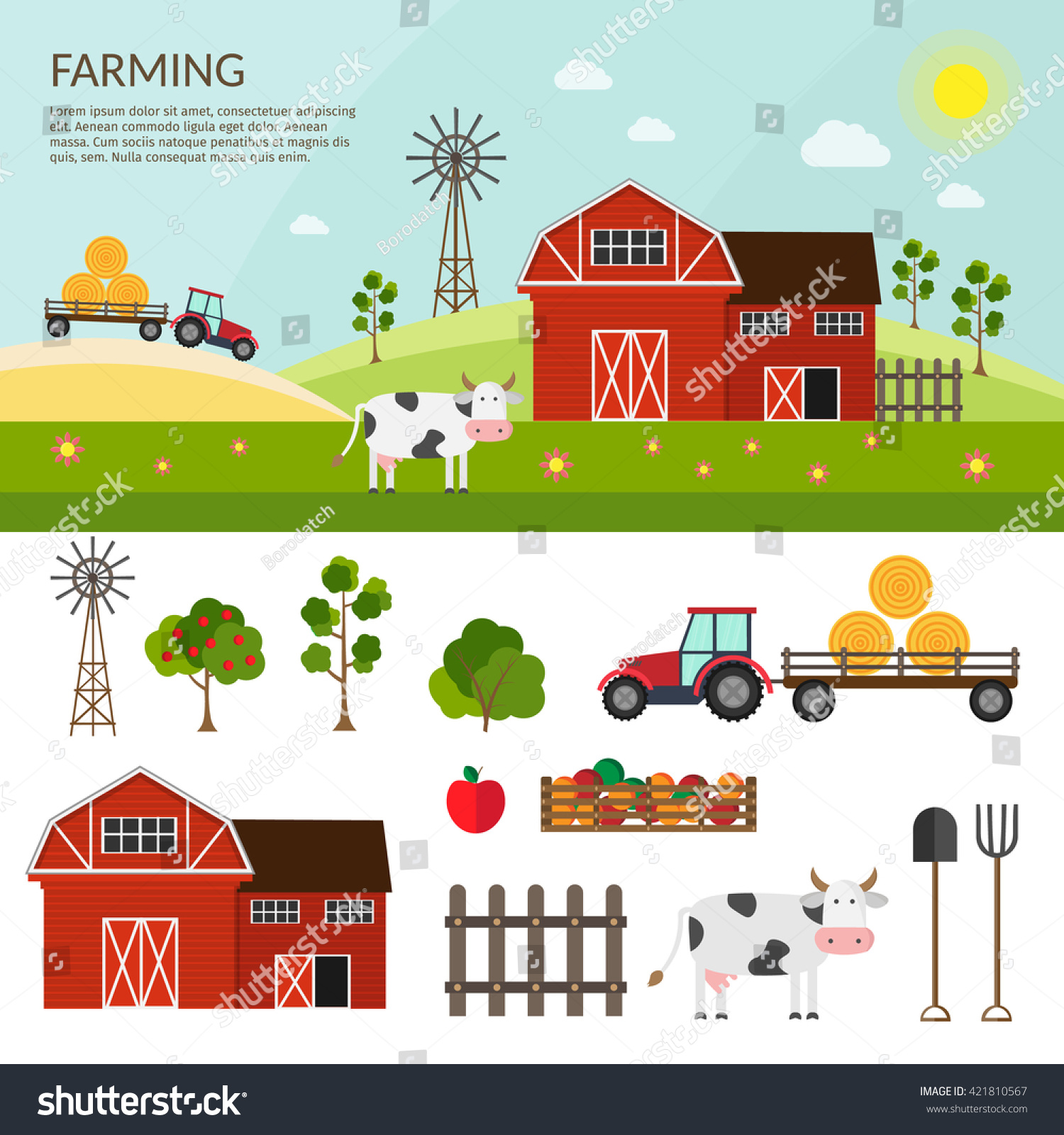 Big Set Vector Farm Elements Stock Vector (Royalty Free) 421810567