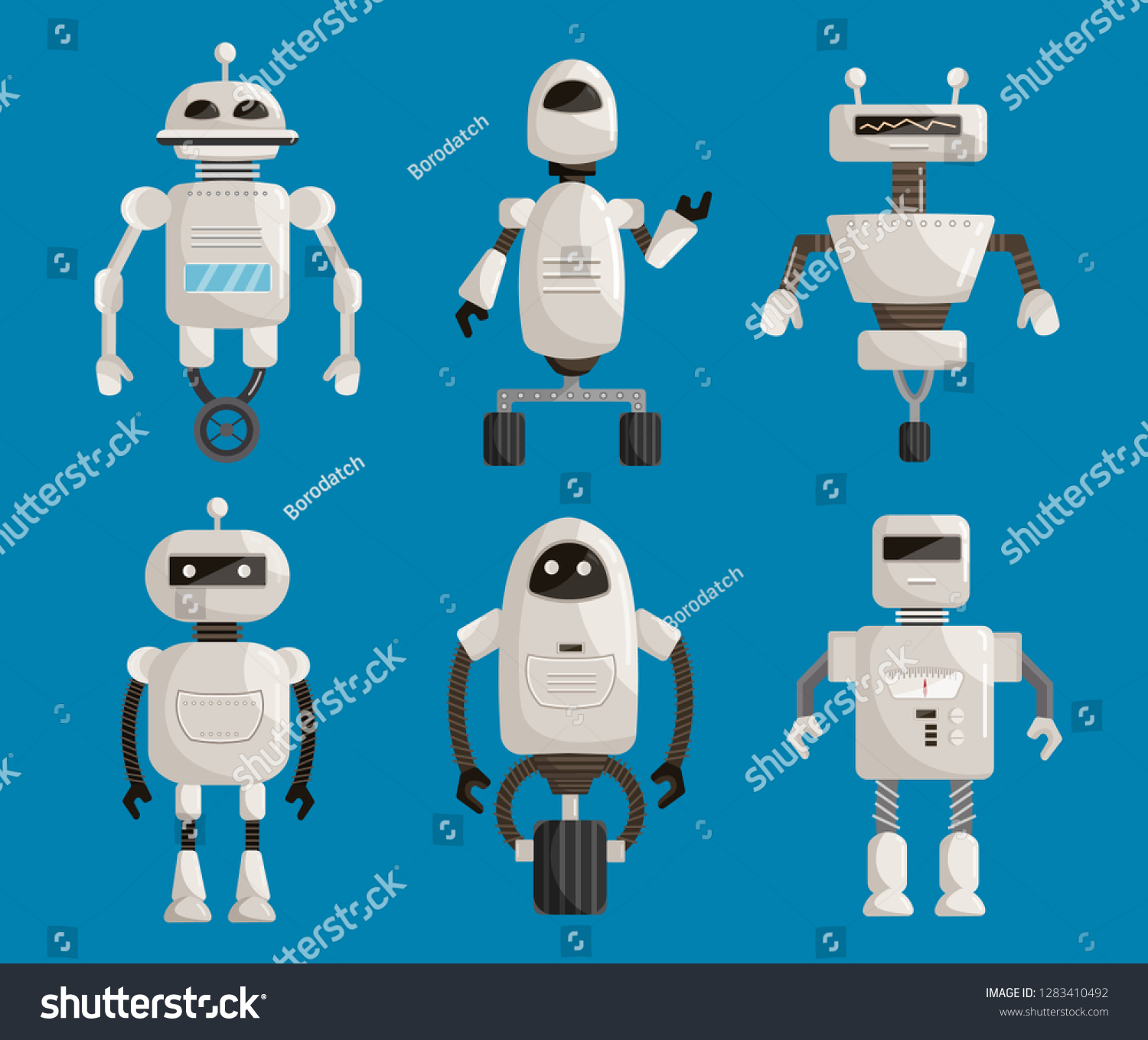Big Set Robots Cartoon Vector Illustration: เวกเตอร์สต็อก (ปลอดค่า ...