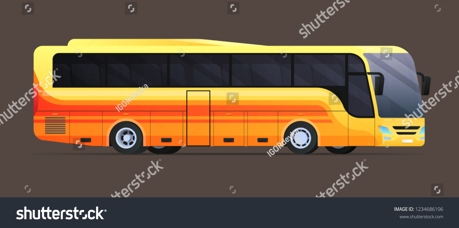 Vektor Stok Big Tour Bus Flat Vector Illustration (Tanpa Royalti ...
