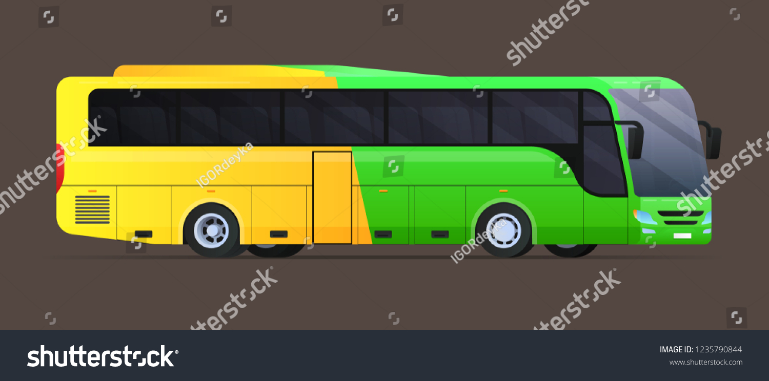 Big Tour Bus Flat Vector Illustration 스톡 벡터(로열티 프리) 1235790844 ...