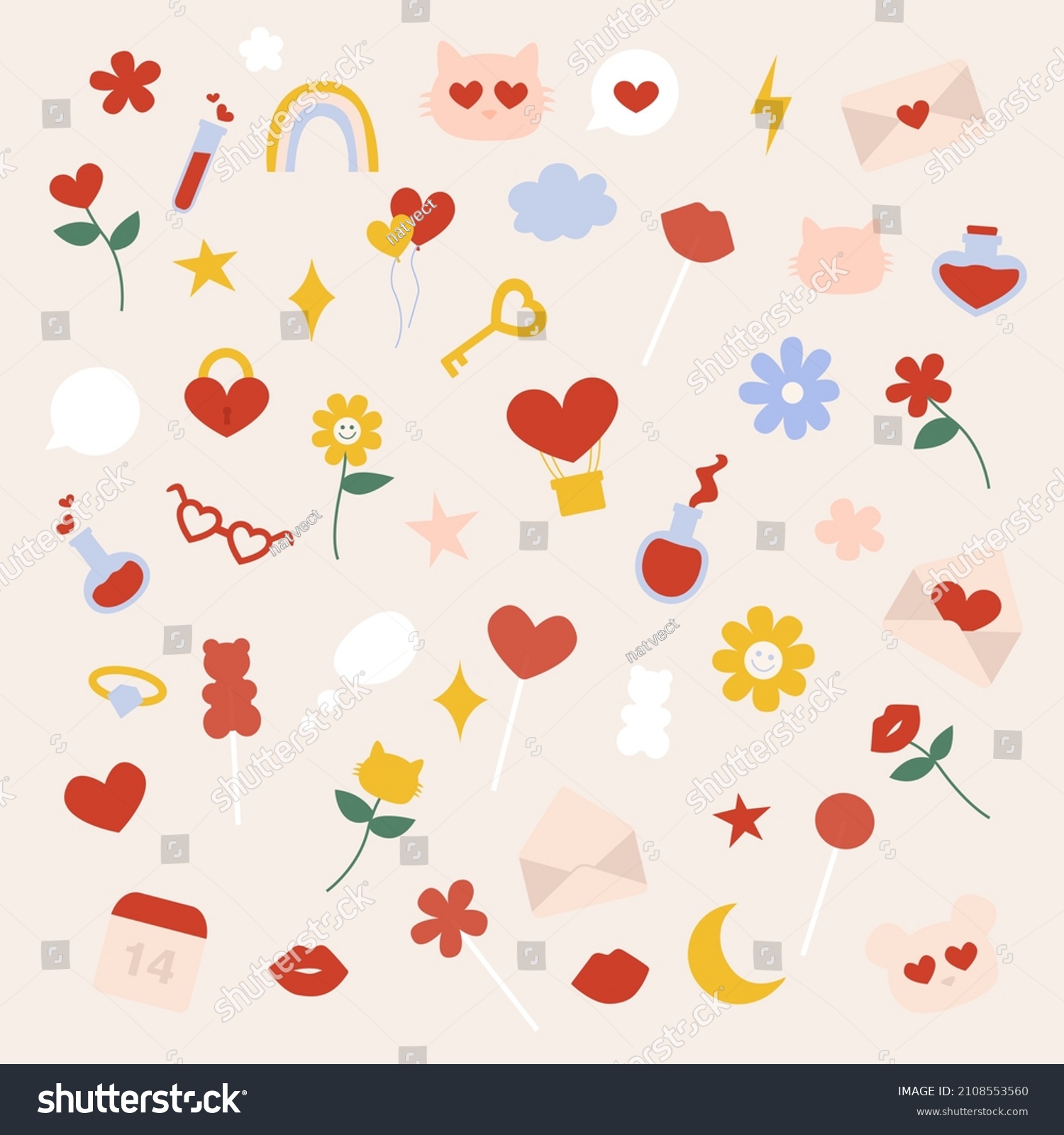 Big Vector Set Simple Cute Love Stock Vector (Royalty Free) 2108553560