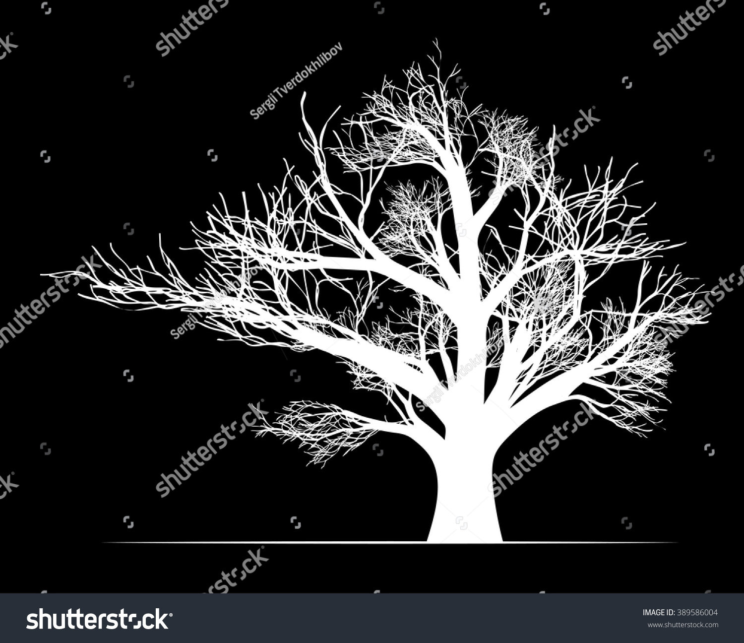 Big White Tree On Black Background Stock Vector (Royalty Free ...