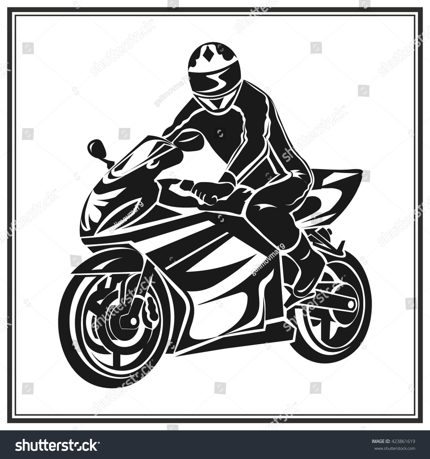 Biker On Motorcycle Stock Vector (Royalty Free) 423861619