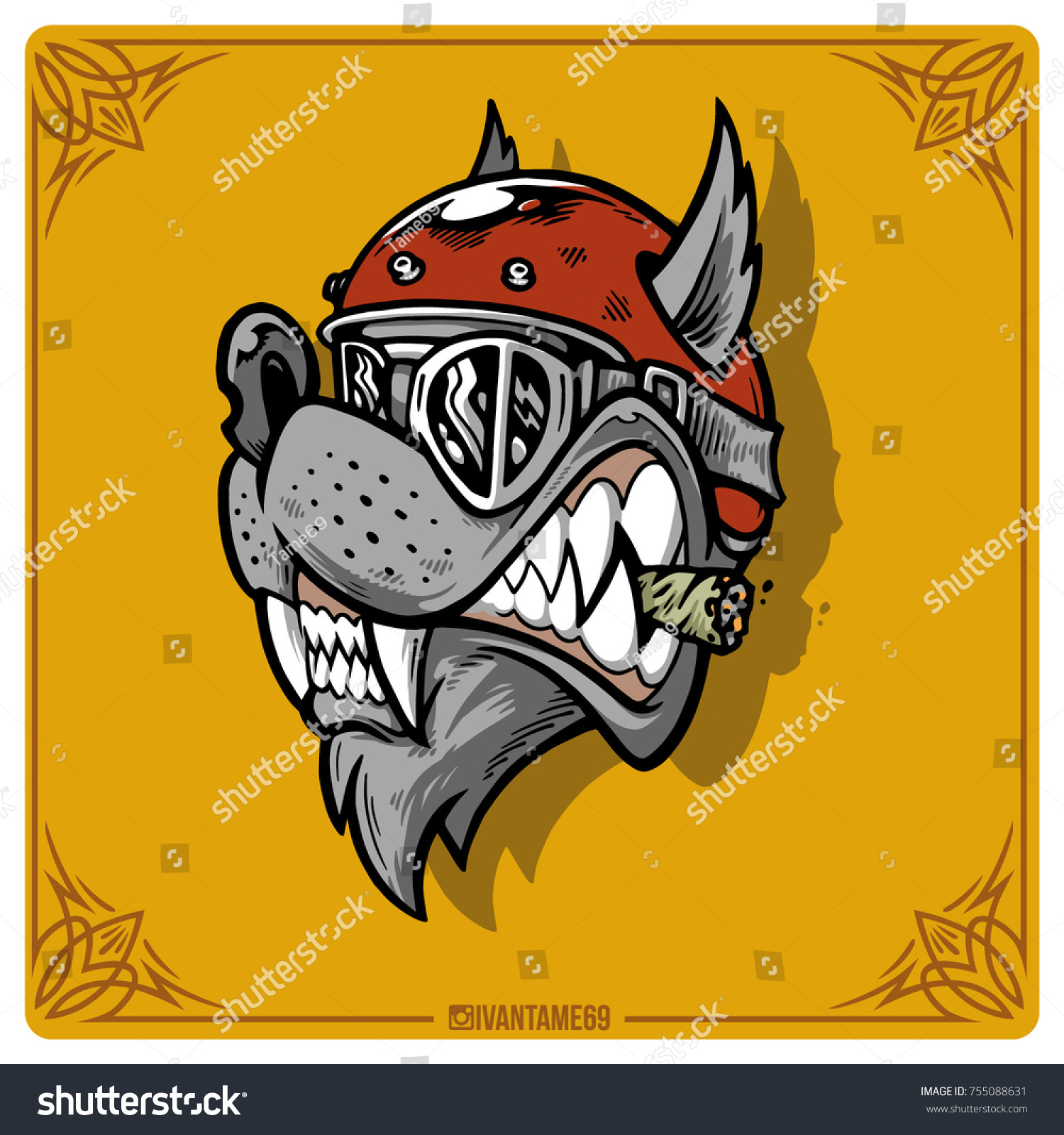 Biker Wolf Vector Graphics Wolf Rider Stock Vector (Royalty Free) 755088631