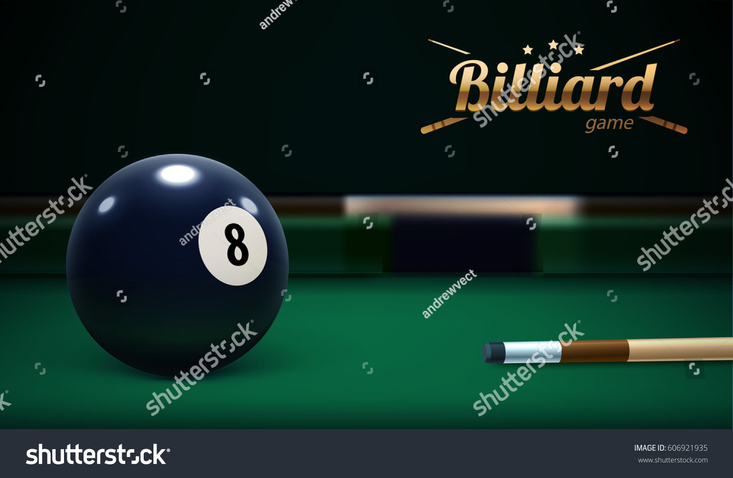 Billiard Table Front View Balls Sport Stock Vector (Royalty Free) 606921935