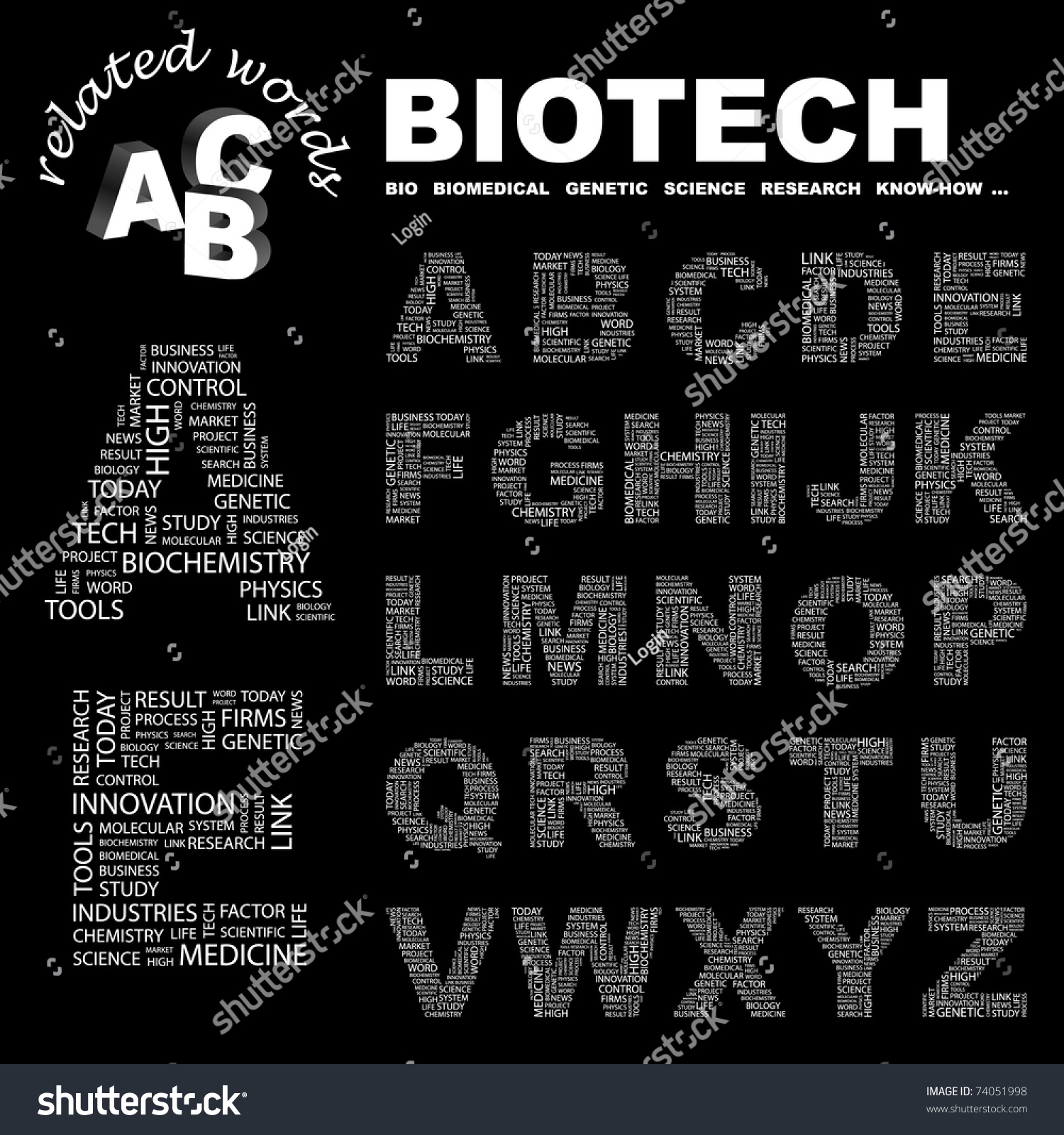 Biotech Wordcloud Alphabet Different Association Terms Stock Vector ...