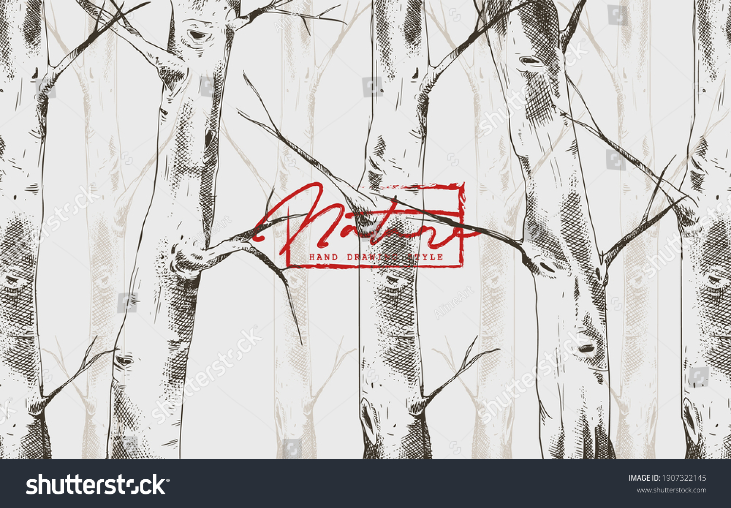 Birch Tree Forest Template Background Hand Stock Vector (Royalty Free ...