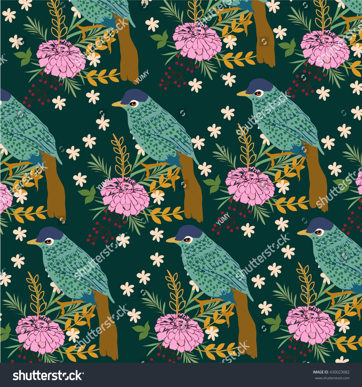 Bird Flower Pattern Stock Vector (Royalty Free) 430023082 | Shutterstock