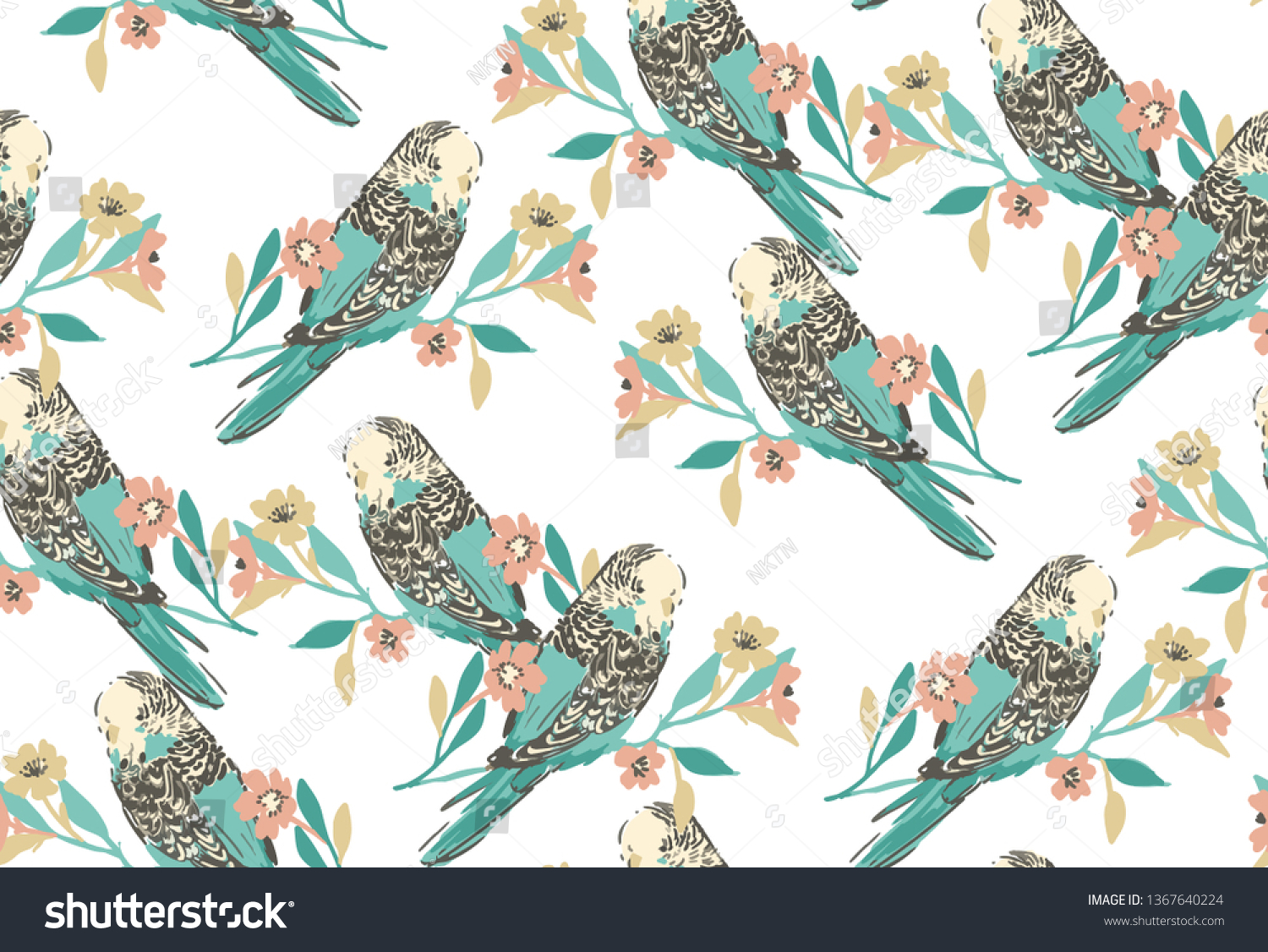 Bird Flower Vector Seamless Pattern Background Stock Vector (Royalty ...