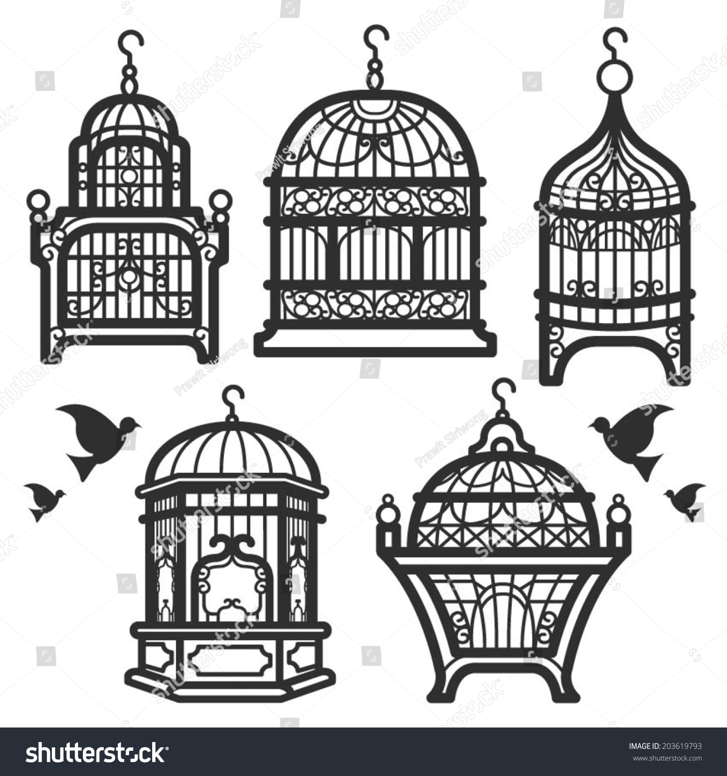 Bird Cage Vector Silhouette: vector de stock (libre de regalías ...