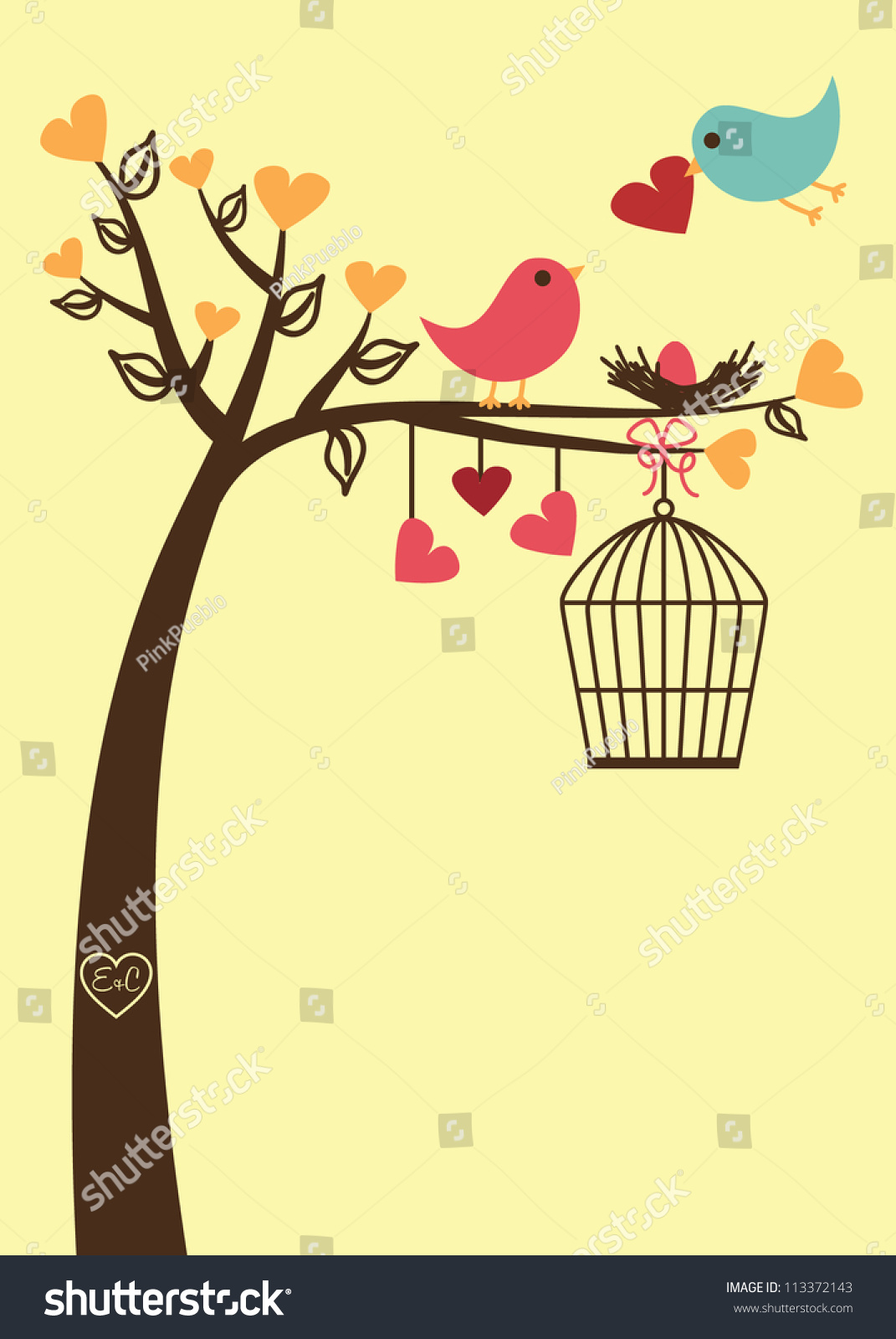 Bird Card Template Or Background Stock Vector Illustration 113372143 ...