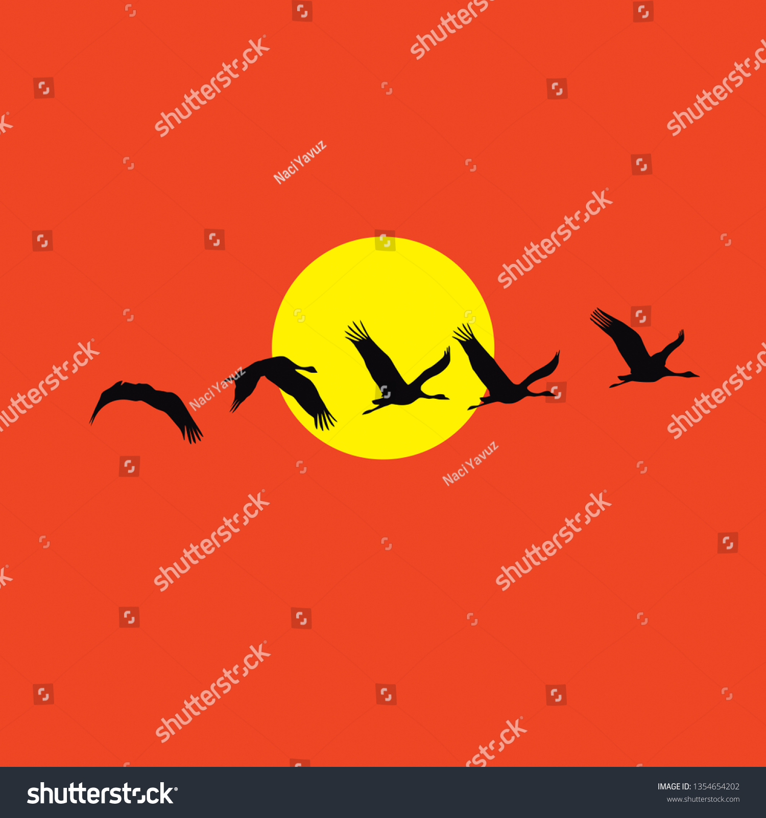 Bird Migration Sunset Vector Illustration 스톡 벡터(로열티 프리) 1354654202 ...
