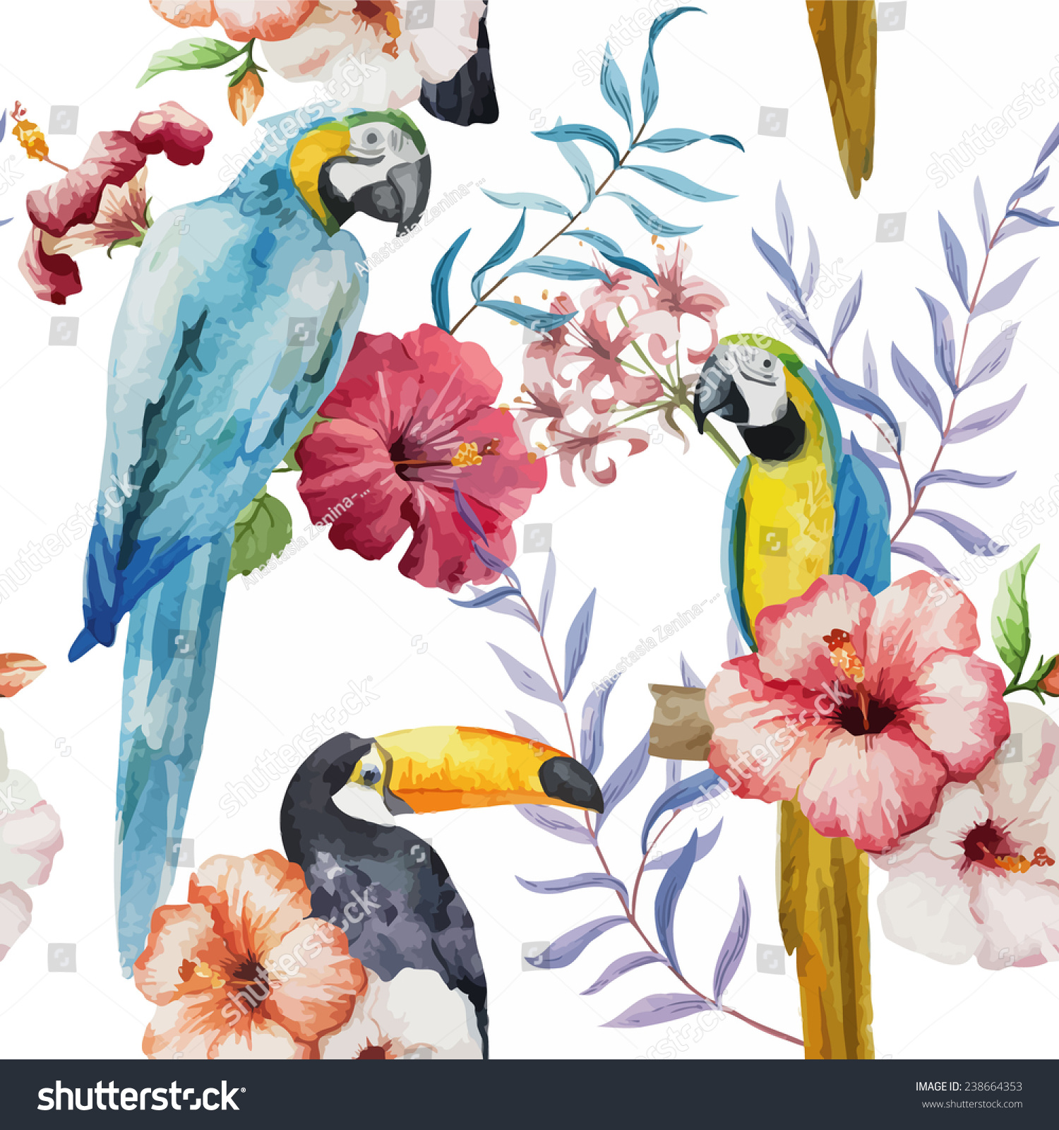 Bird Pattern Watercolor Stock Vector (Royalty Free) 238664353 ...