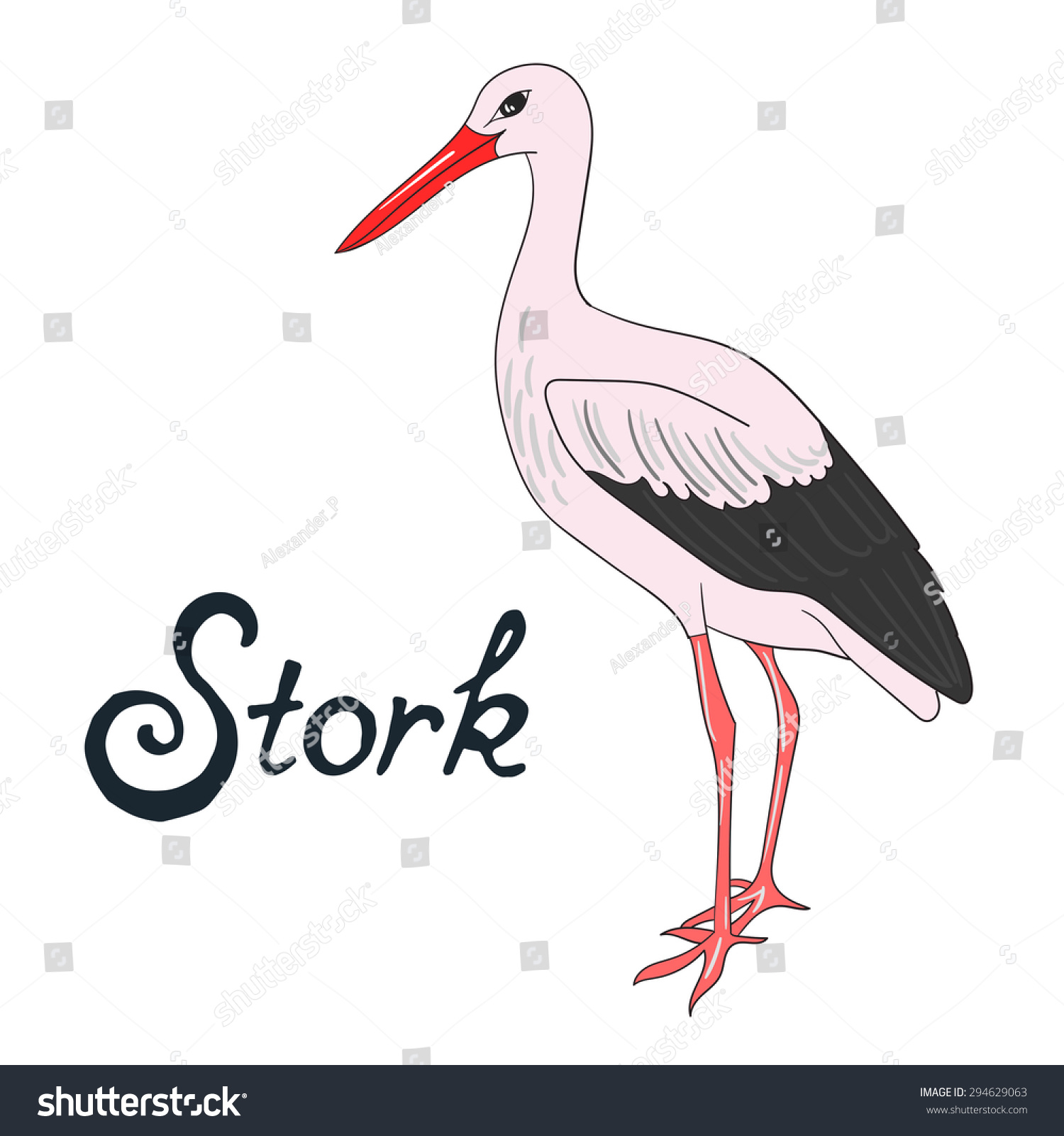 Bird Stork Vector Illustration Stock Vector (Royalty Free) 294629063