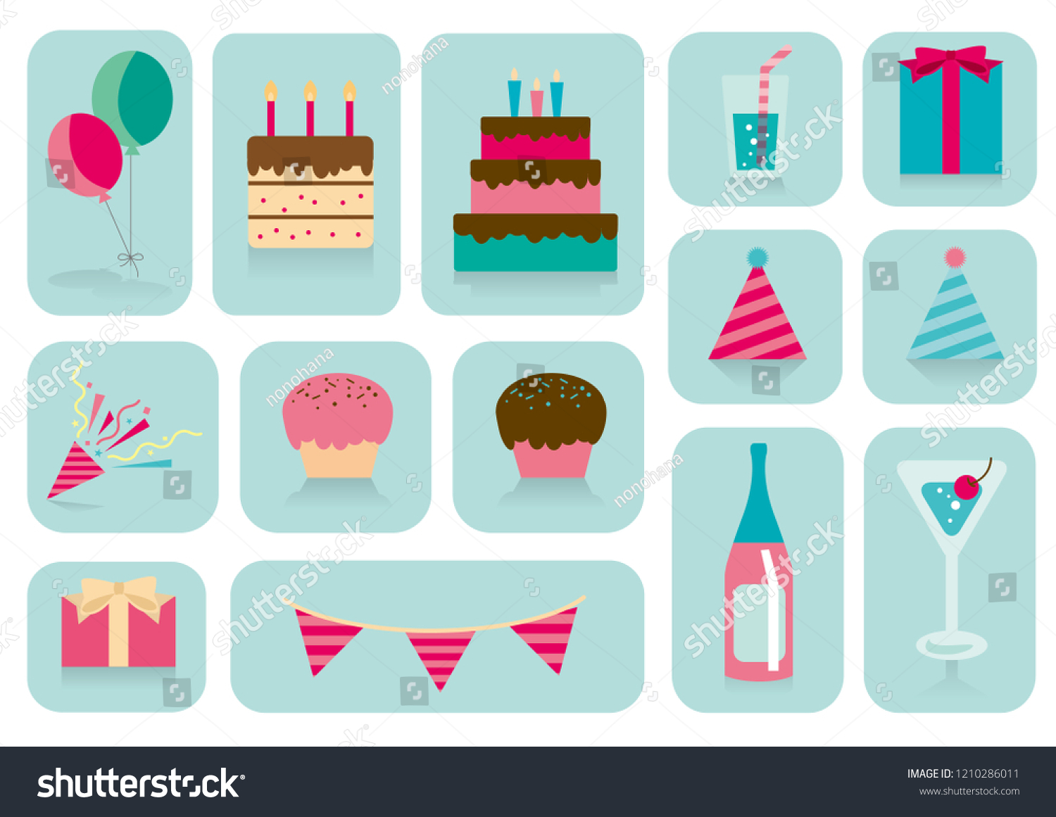 Birthday Icon Set Stock Vector (Royalty Free) 1210286011 | Shutterstock