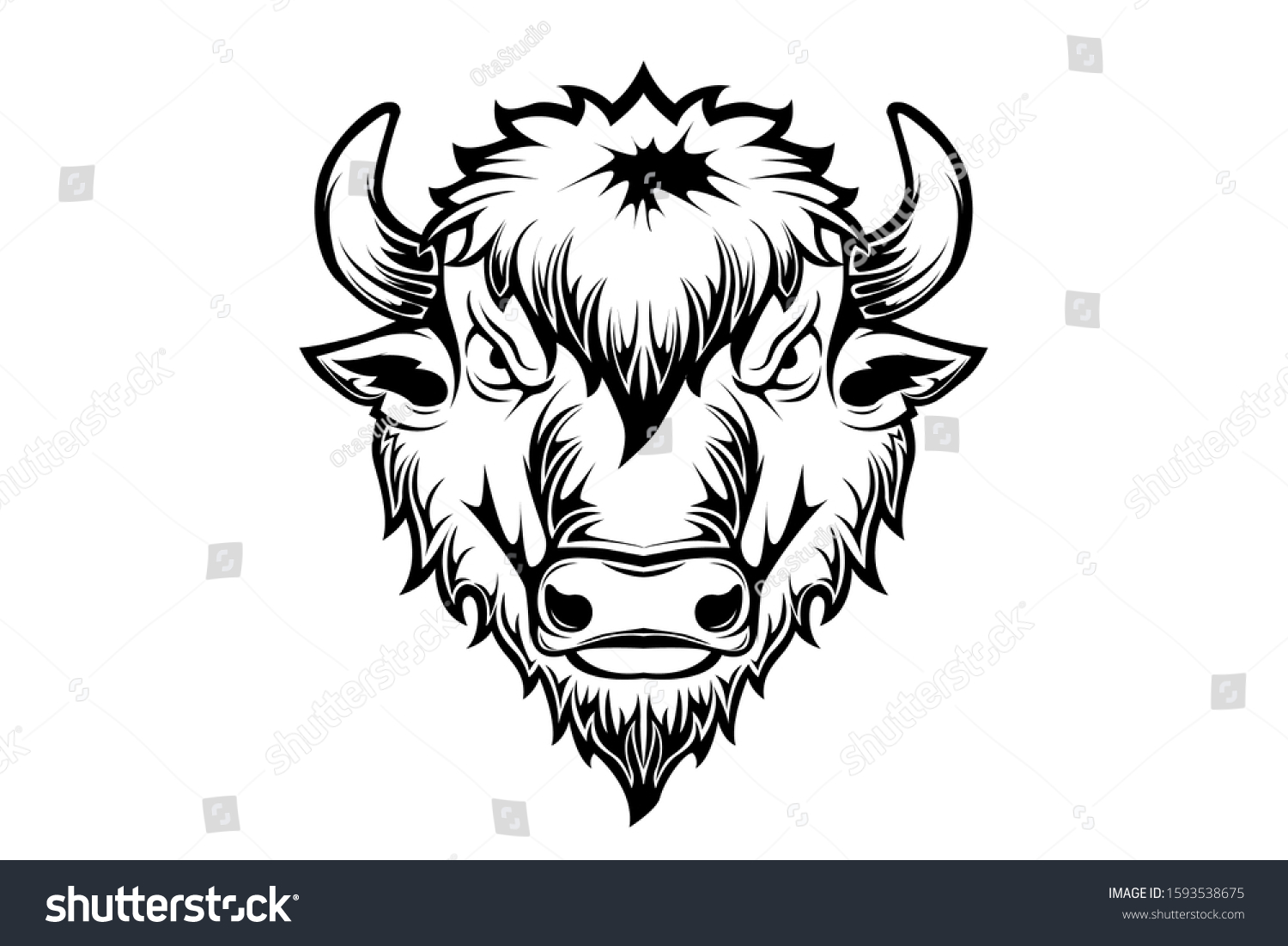 Bison Head Line Art Vector Illustration Stock Vector (Royalty Free ...