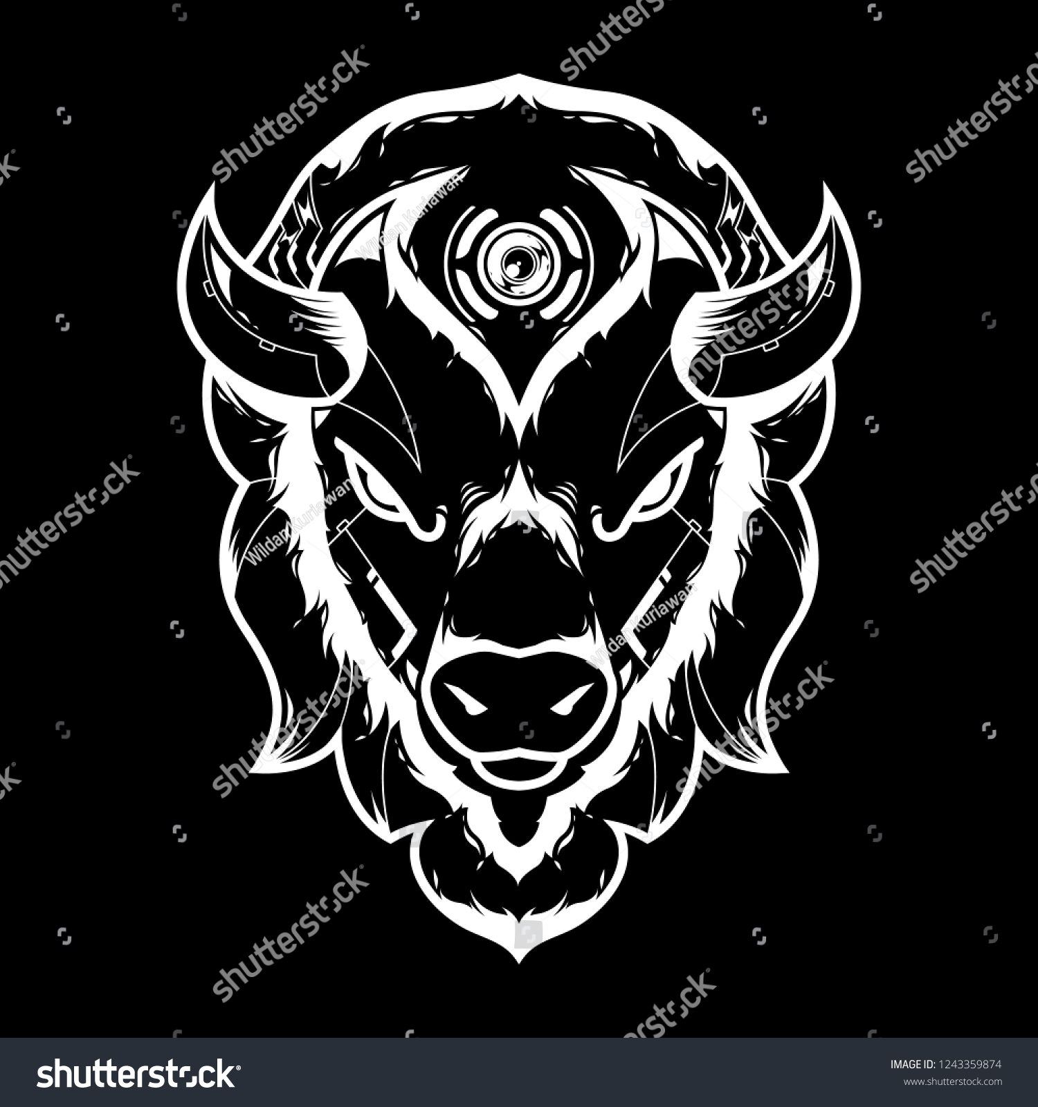Bison Head Vector Illustration Black Background Stock Vector (Royalty ...