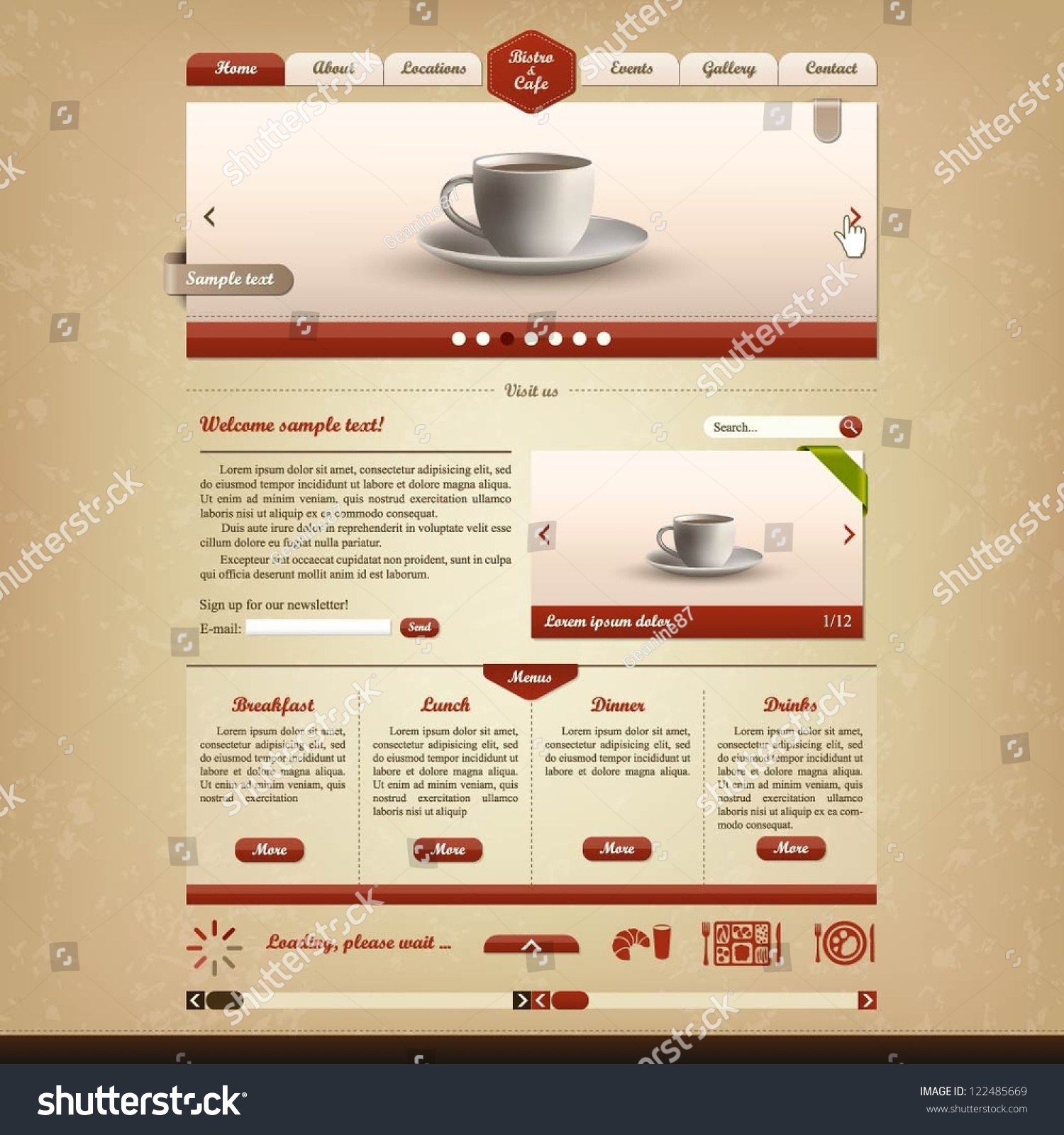 Bistro Cafe Website Design Template Stock Vector (Royalty Free) 122485669