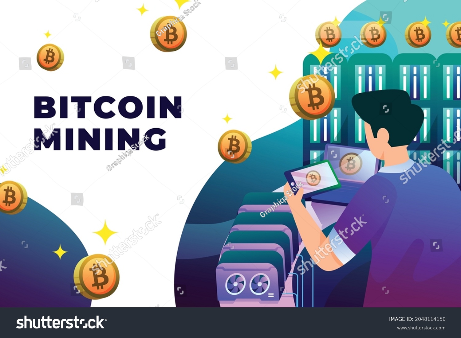 Bitcoin Mining Vector Illustration Stock Vector (Royalty Free ...
