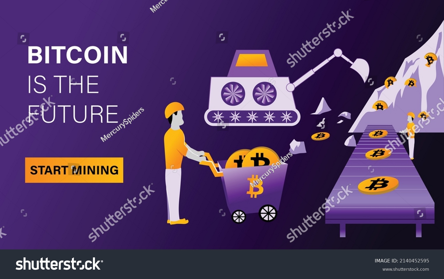 Bitcoin Mining Vector Illustration Landing Page Stock Vector (Royalty ...