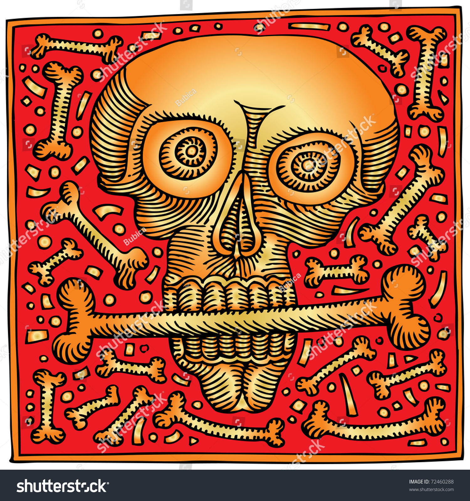 Biting Skull Drawing Gold Stock Vector (Royalty Free) 72460288