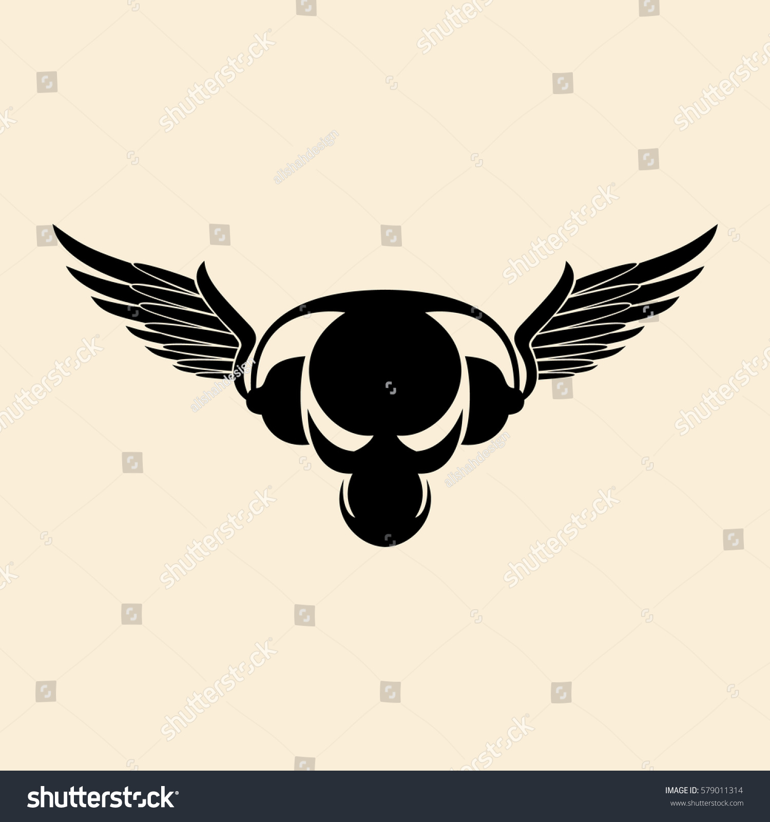 Black Alien Skull Wings Stock Vector (Royalty Free) 579011314
