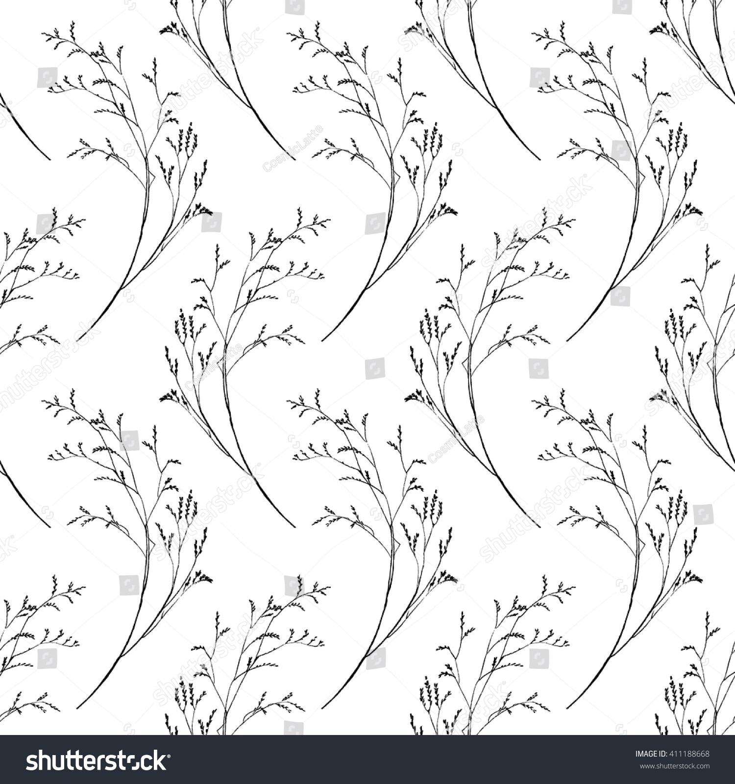 Black White Botanical Background Seamless Vector: เวกเตอร์สต็อก (ปลอดค่าลิขสิทธิ์) 411188668