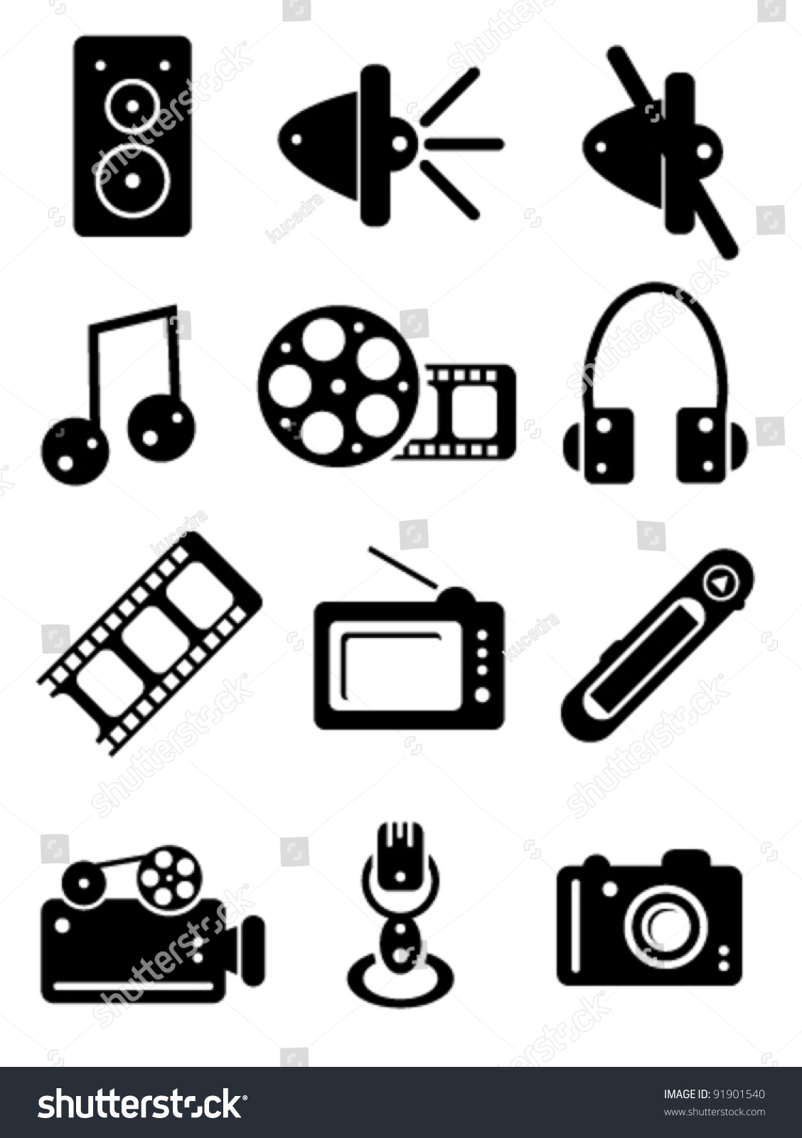 Black White Multimedia Icons Vector Stock Vector (Royalty Free ...