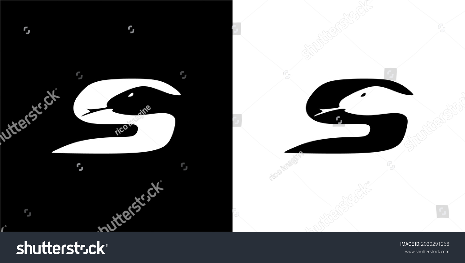 Black White Snake Vector Logo Design Stock Vector (Royalty Free) 2020291268
