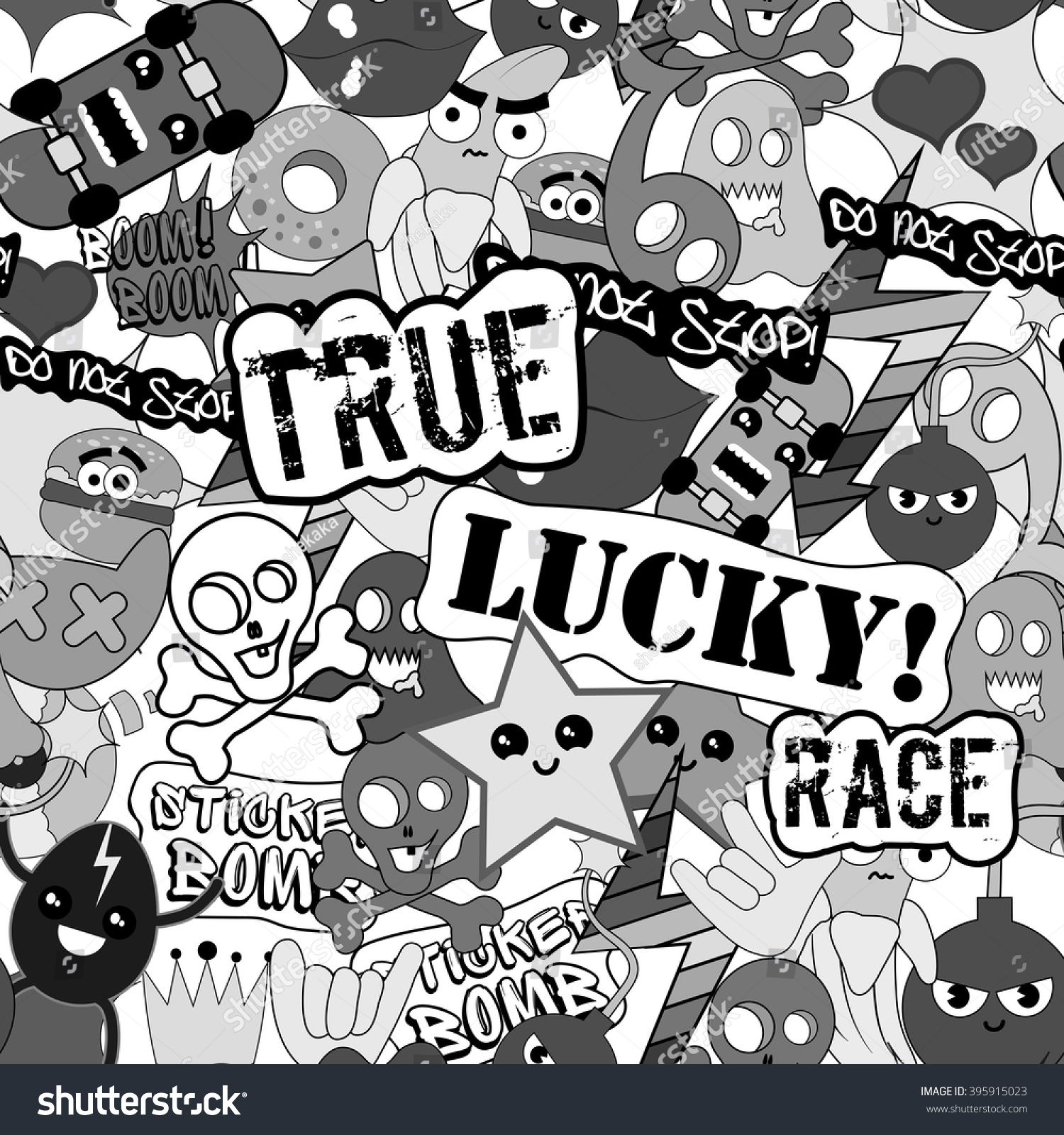 Black White Stickers Background Vector Seamless Stock Vector (Royalty ...