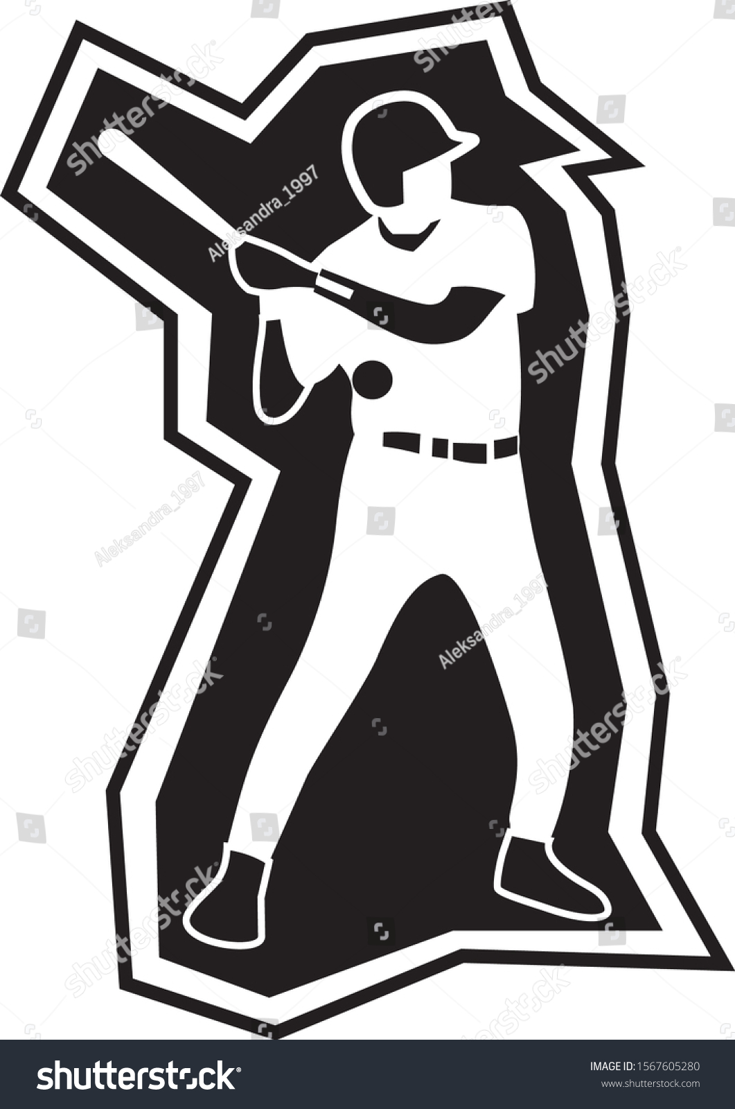 Black White Vector Illustration Baseball Player Stock Vector (Royalty ... Black White Vector Illustration Baseball Player Stock Vector (Royalty ...