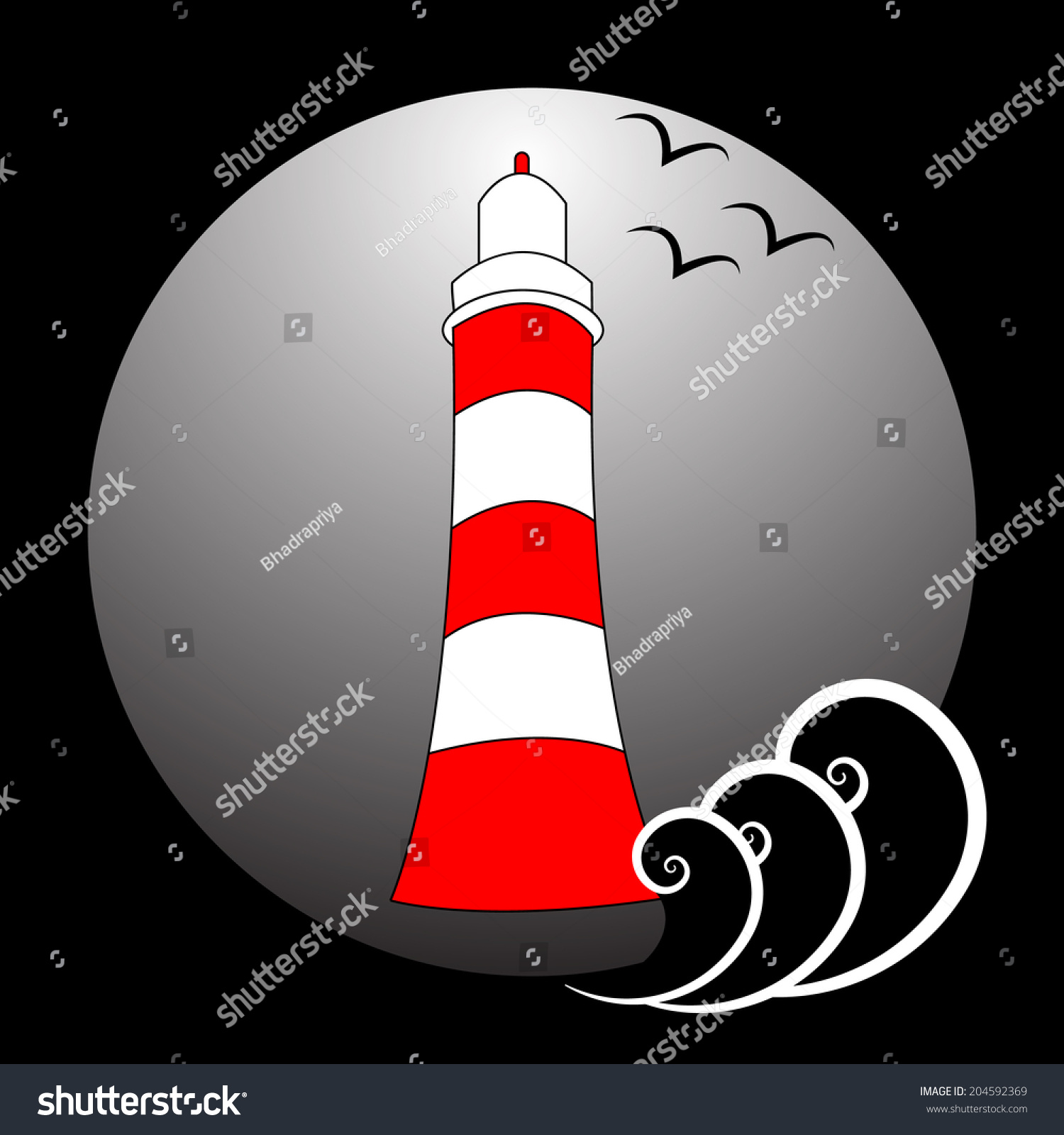 Black White Vector Lighthouse Red Strips Stock Vector (Royalty Free ...