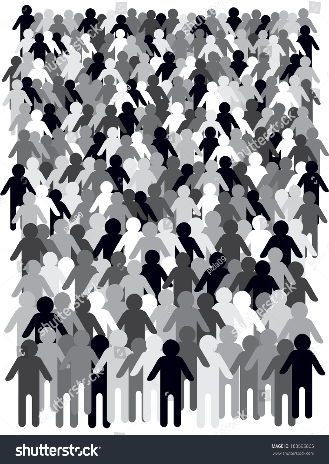 Black White Vector People Crowd Stock Vector (Royalty Free) 183595865