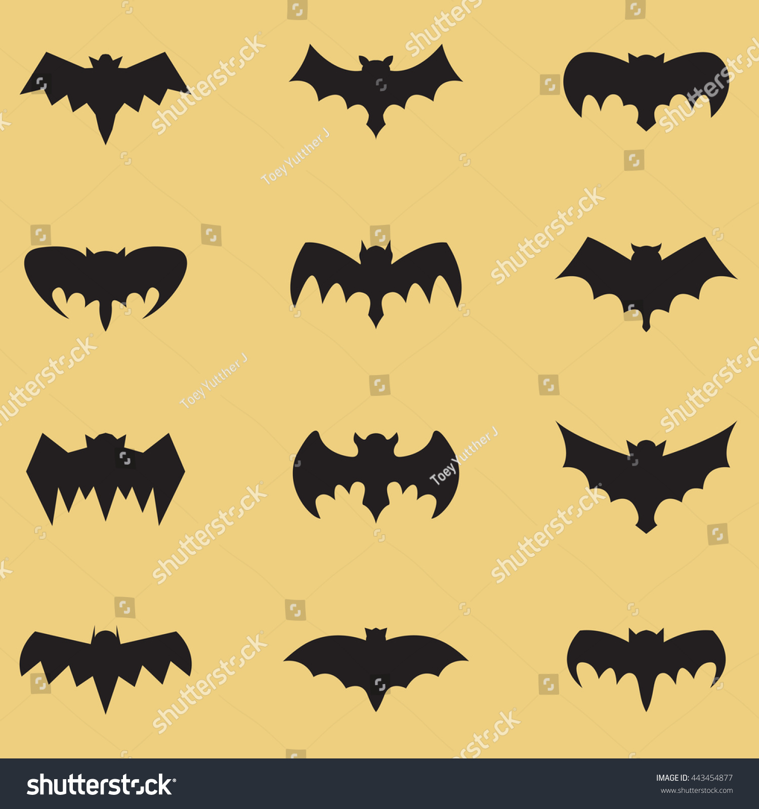 Black Bat Shape Icon Set Vector Stock Vector 443454877 - Shutterstock