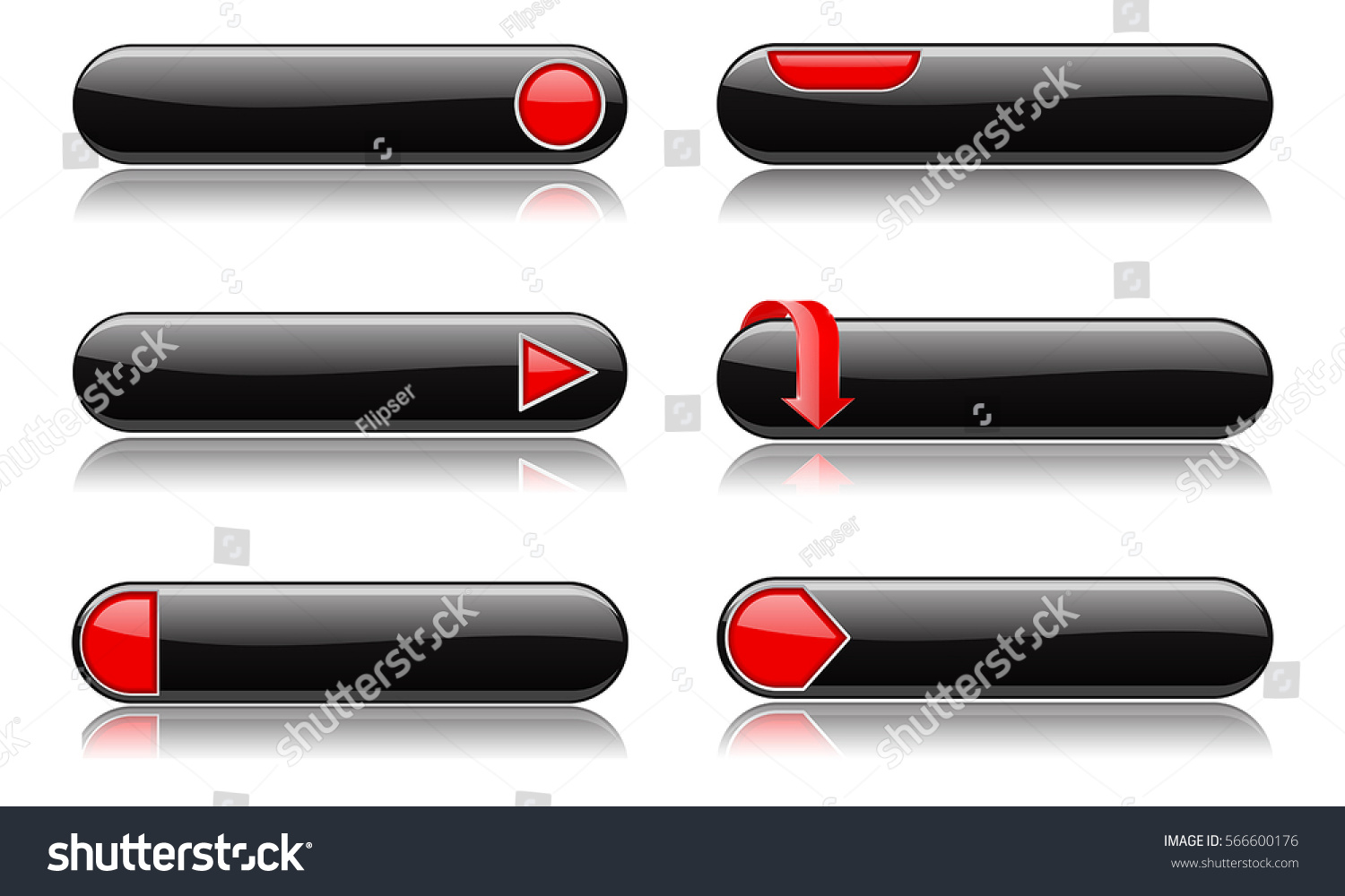 Black Buttons Red Signs Menu Interface Stock Vector (Royalty Free ...
