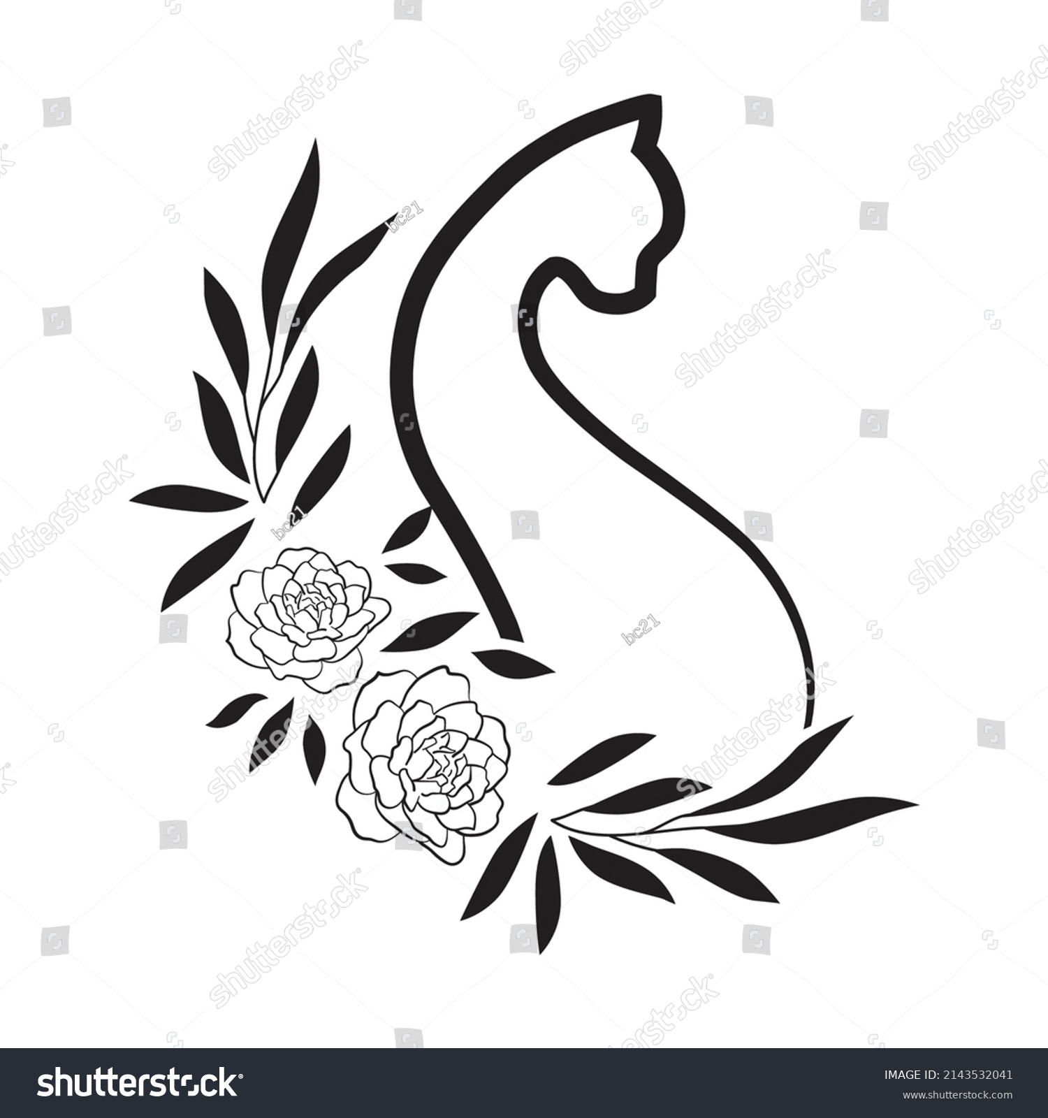 Black Cat Roses Vector Graphics Artwork Stock Vector (Royalty Free ...