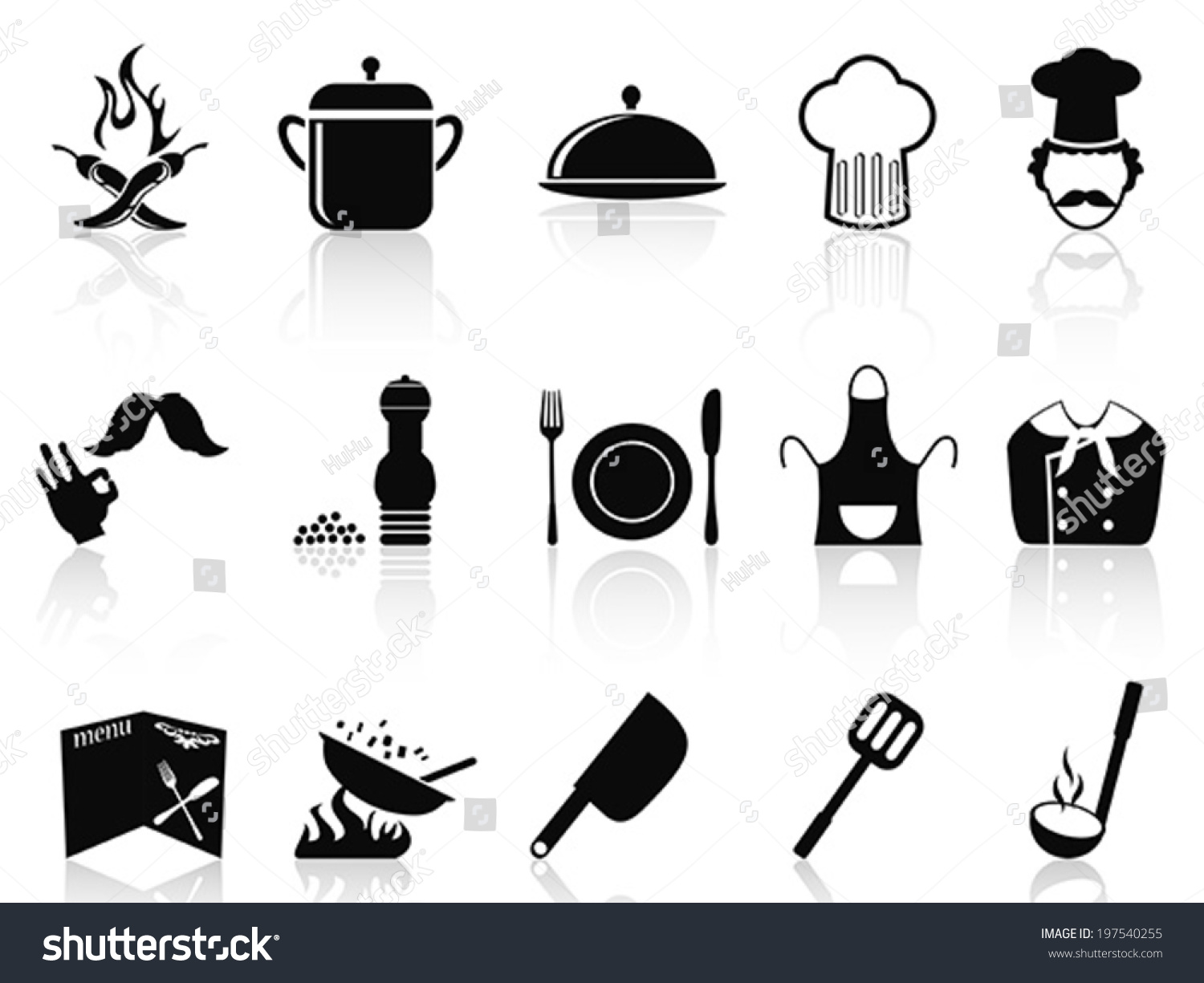Black Chef Icons Set Stock Vector (Royalty Free) 197540255 | Shutterstock