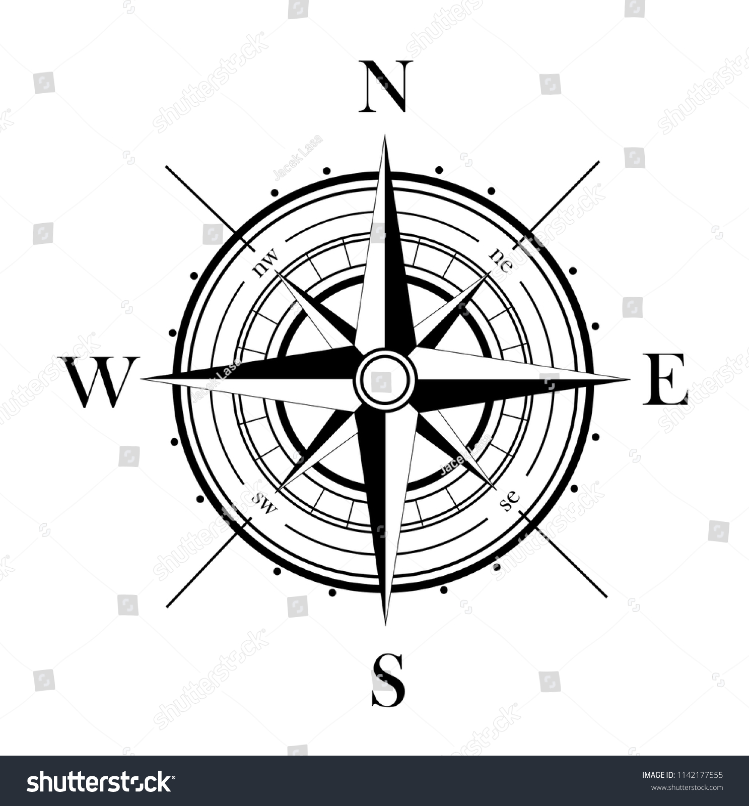 Black Compass Rose Vector Stock Vector (Royalty Free) 1142177555