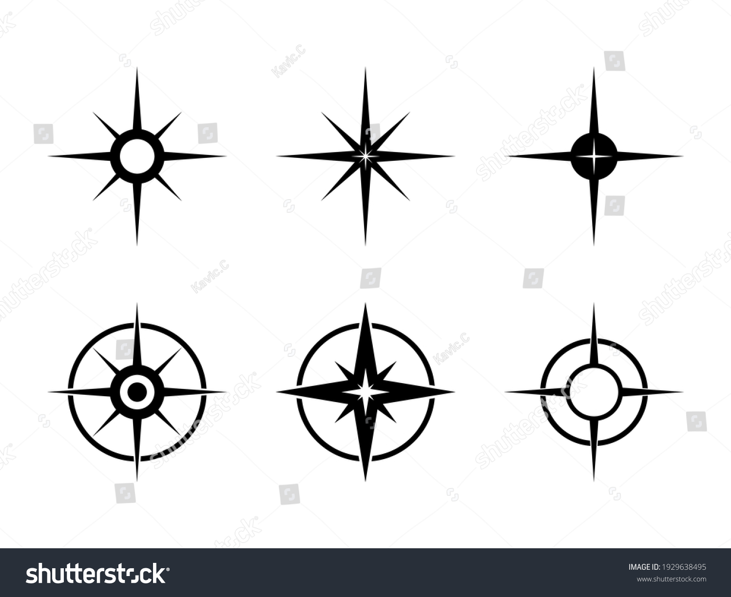 Black Compass Symbol Set Mapping Stock Vector (Royalty Free) 1929638495 ...