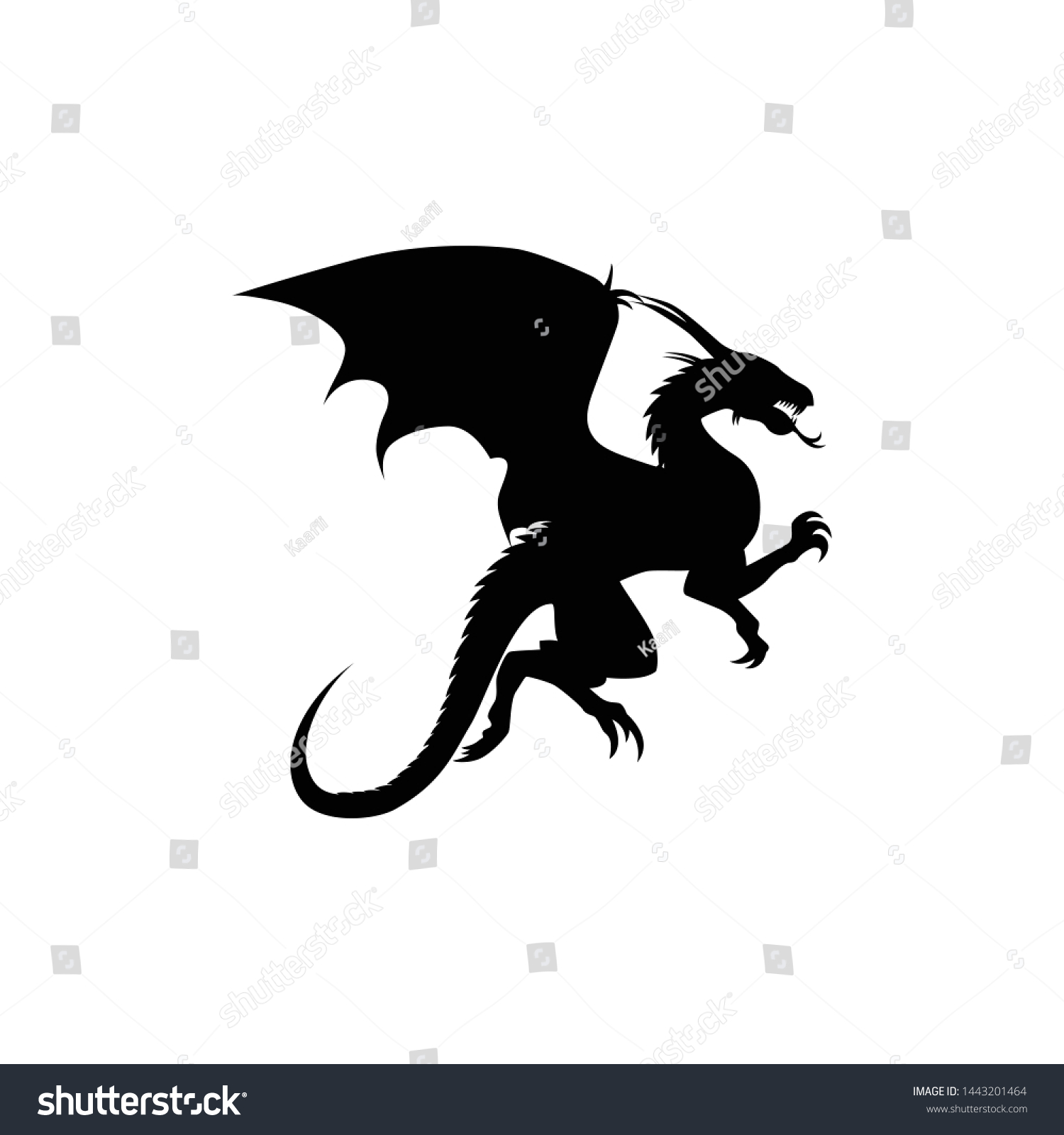 Black Dragon Front Flying Vector Stock Vector (Royalty Free) 1443201464 ...