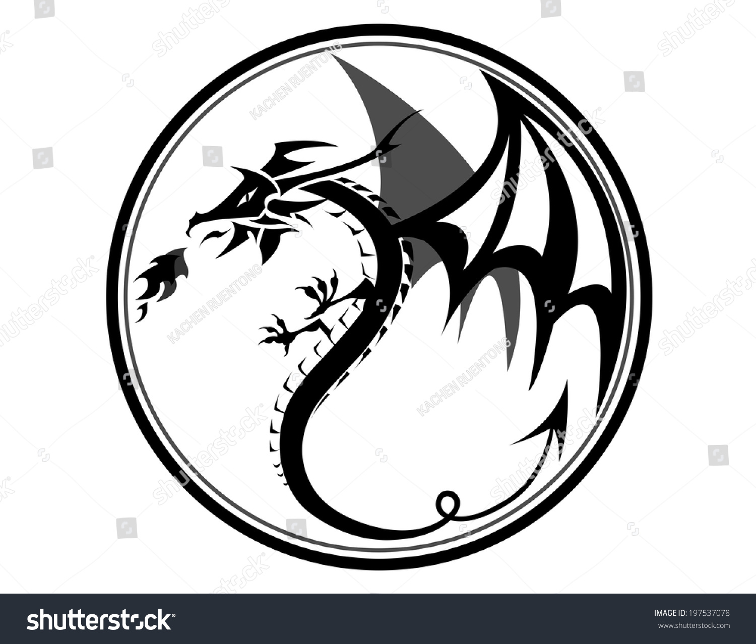 Black Dragon In Circle.Vector Draw By Illustrator. - 197537078 ...
