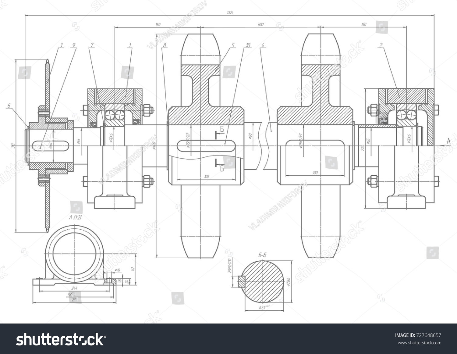 Black Drawing On White Background Engineering Stock Vector (Royalty ...