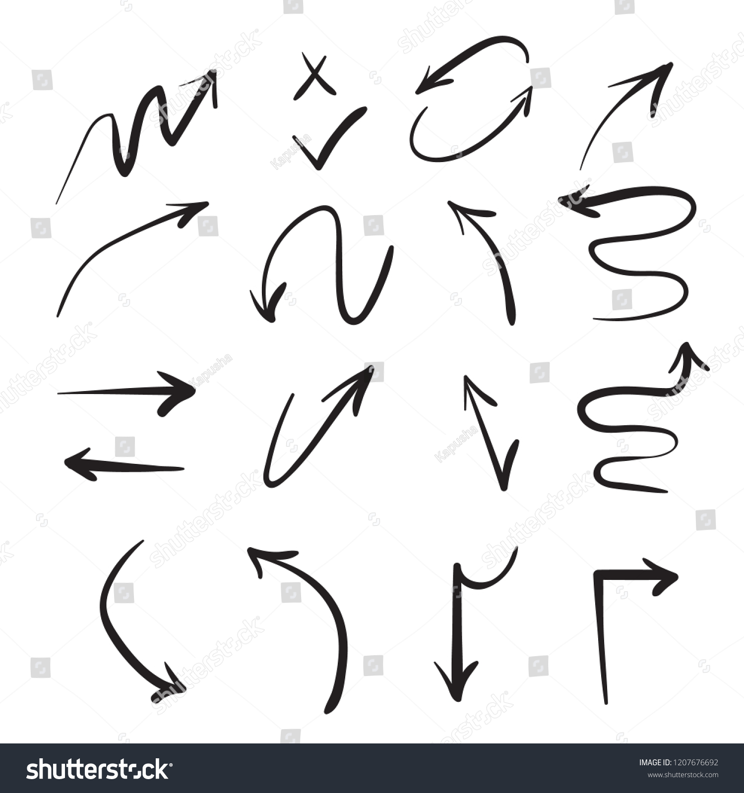 Black Hand Drawn Arrow Set Stock Vector (Royalty Free) 1207676692