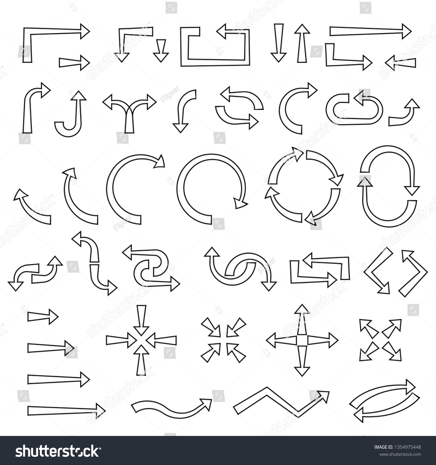 Black Hollow Arrows Set Curved Icons Stock Vector (Royalty Free ...