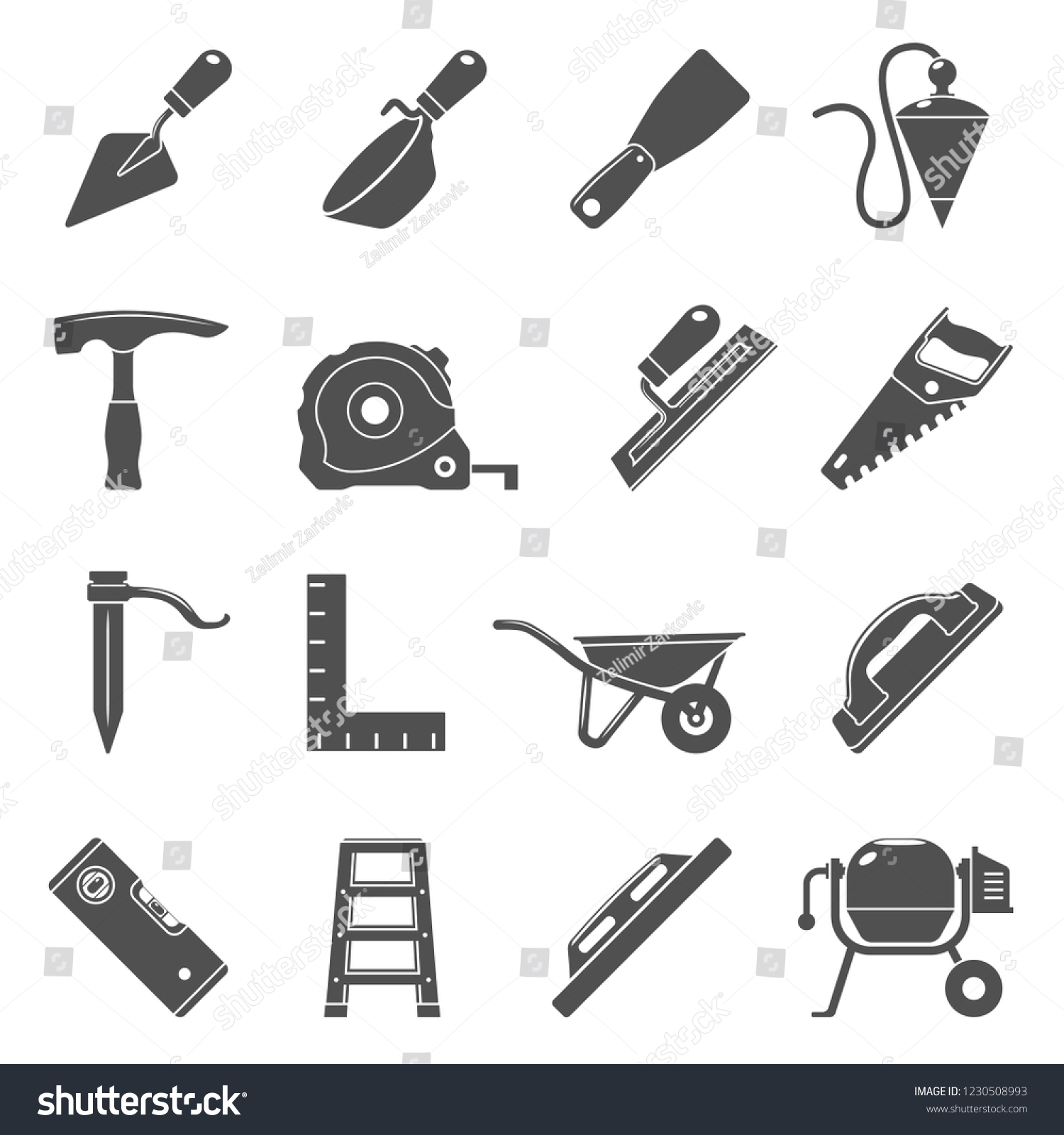 Black Icons Masonry Tools Stock Vector (Royalty Free) 1230508993