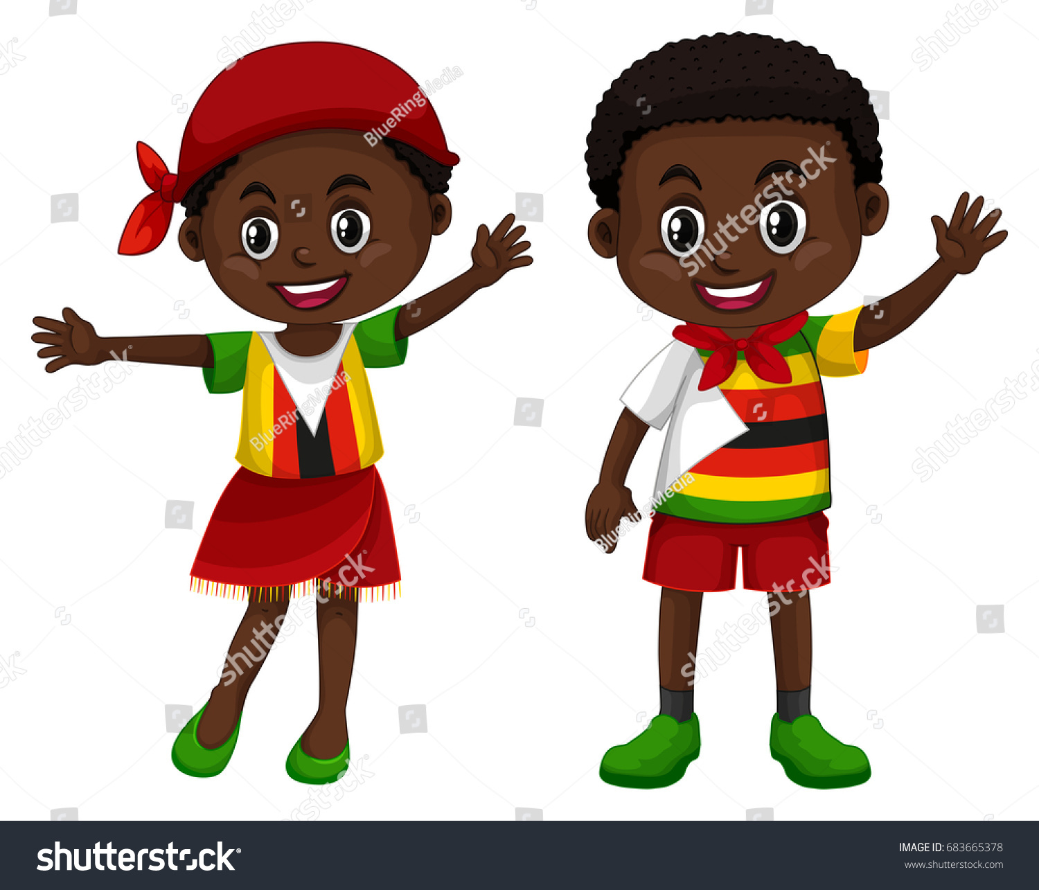 Black Kids Waving Stock Vector (Royalty Free) 683665378