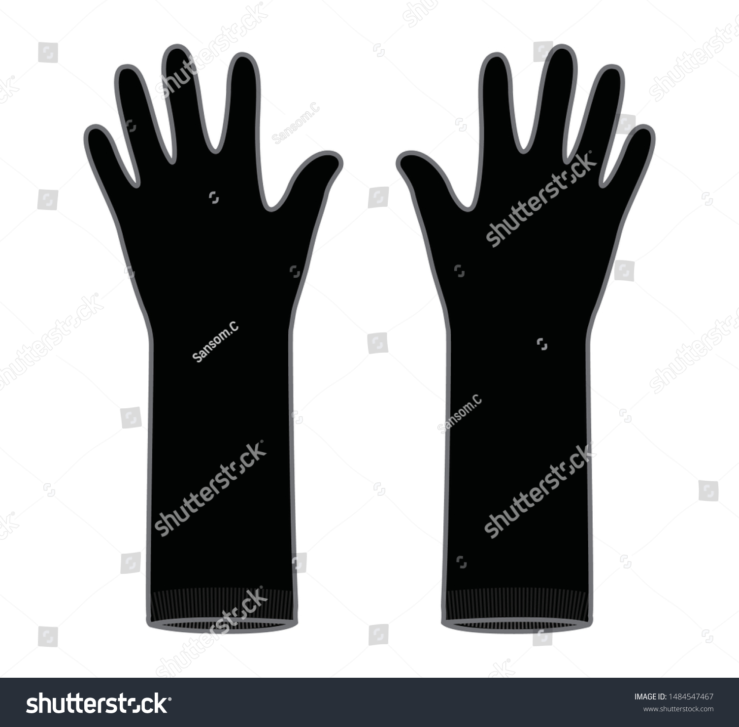 Black Long Glove Vector Template Stock Vector (Royalty Free) 1484547467